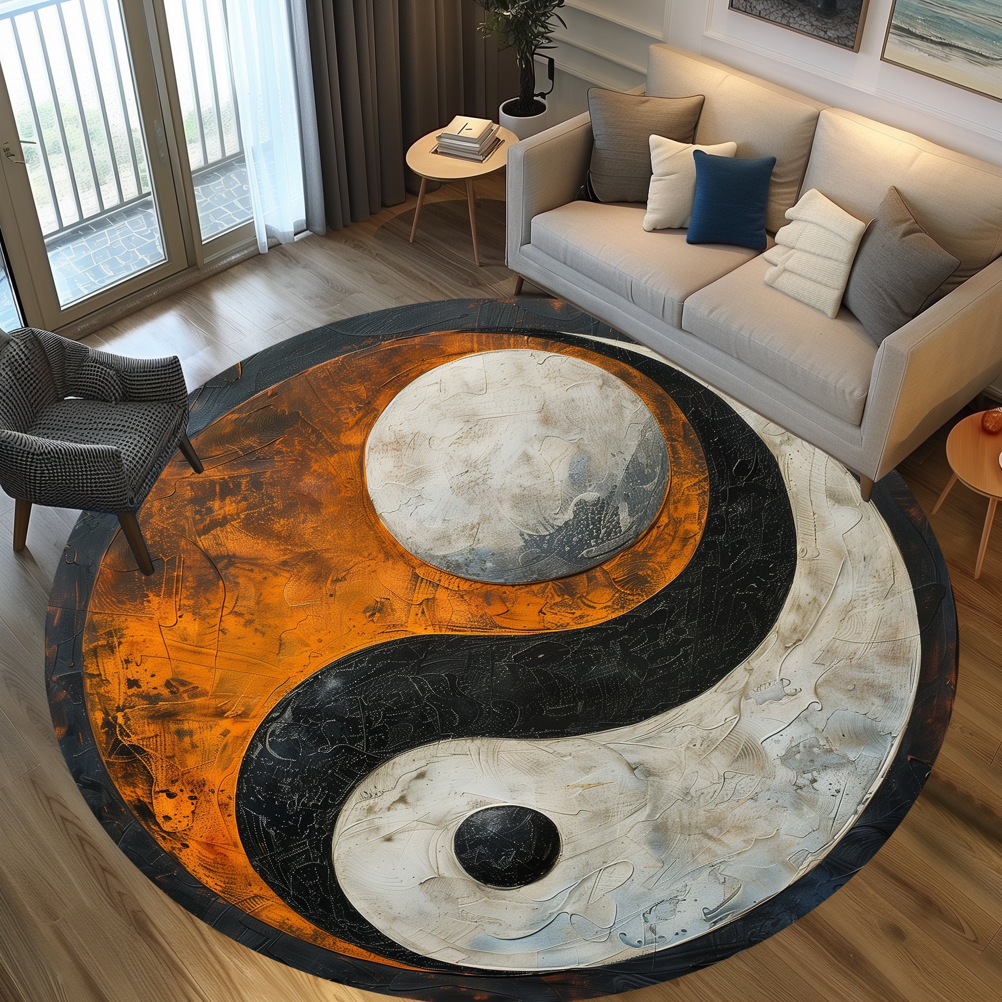 Metallic Look Round Yin Yang Rug 2 ft = 65 cm - Walmart.com