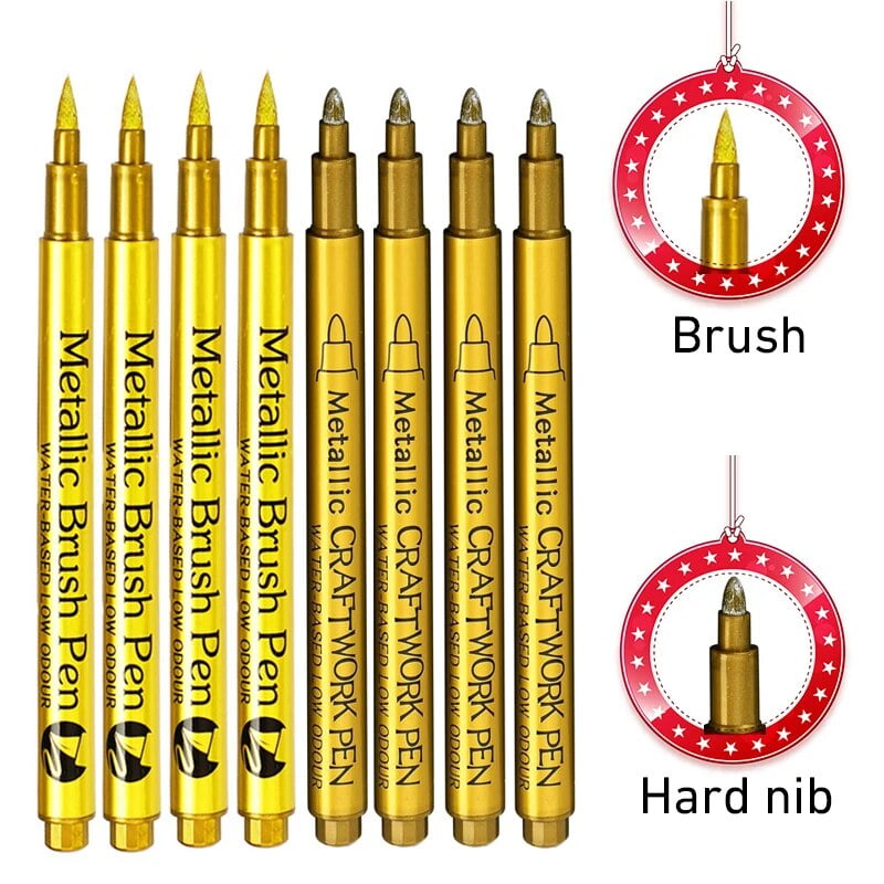 Metallic Marker Pen Set Gold Silver White Colors Brush Pen Medium Point ...
