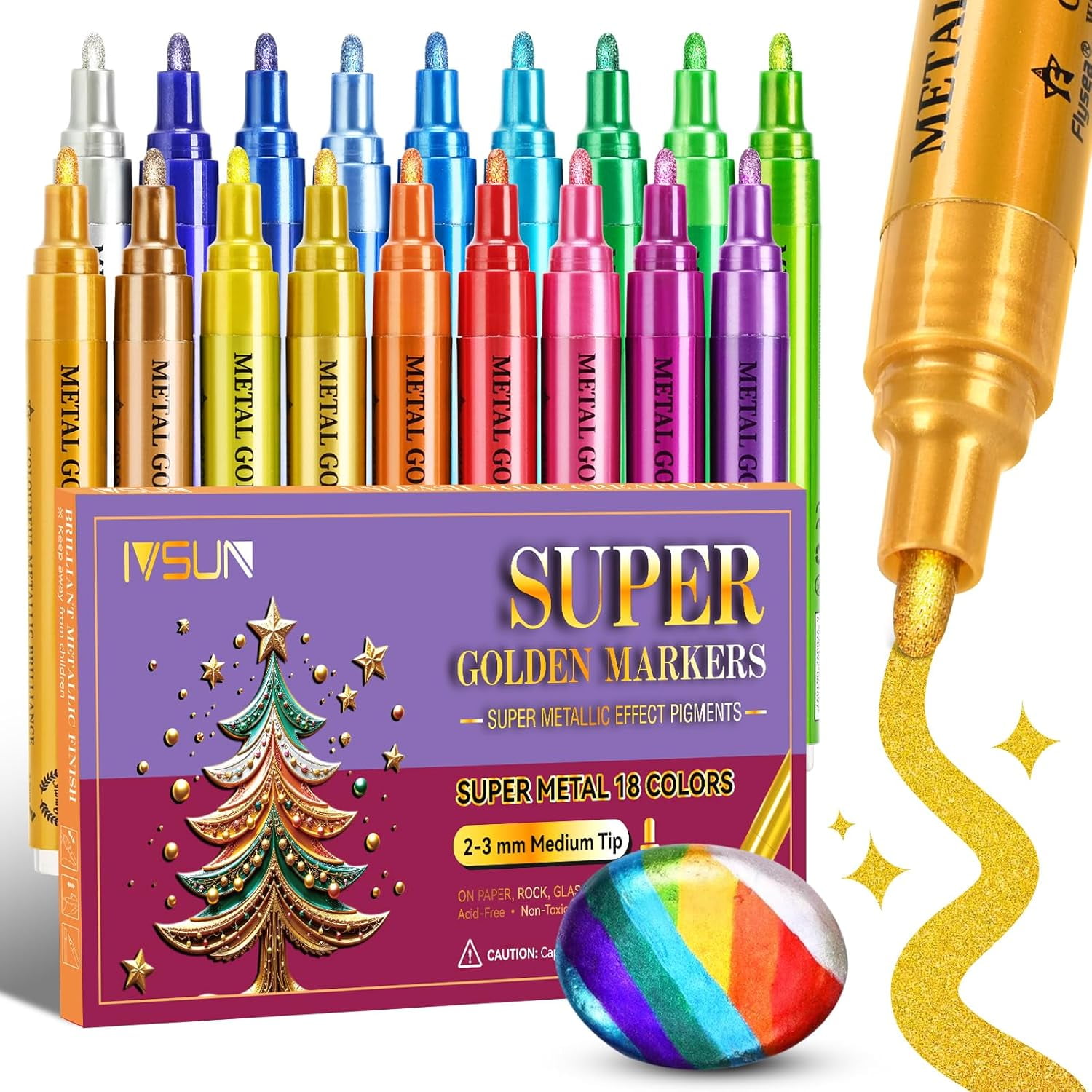 Metallic Marker Pens, 30 Colors Dual Tip Paint Pens for Black Paper ...
