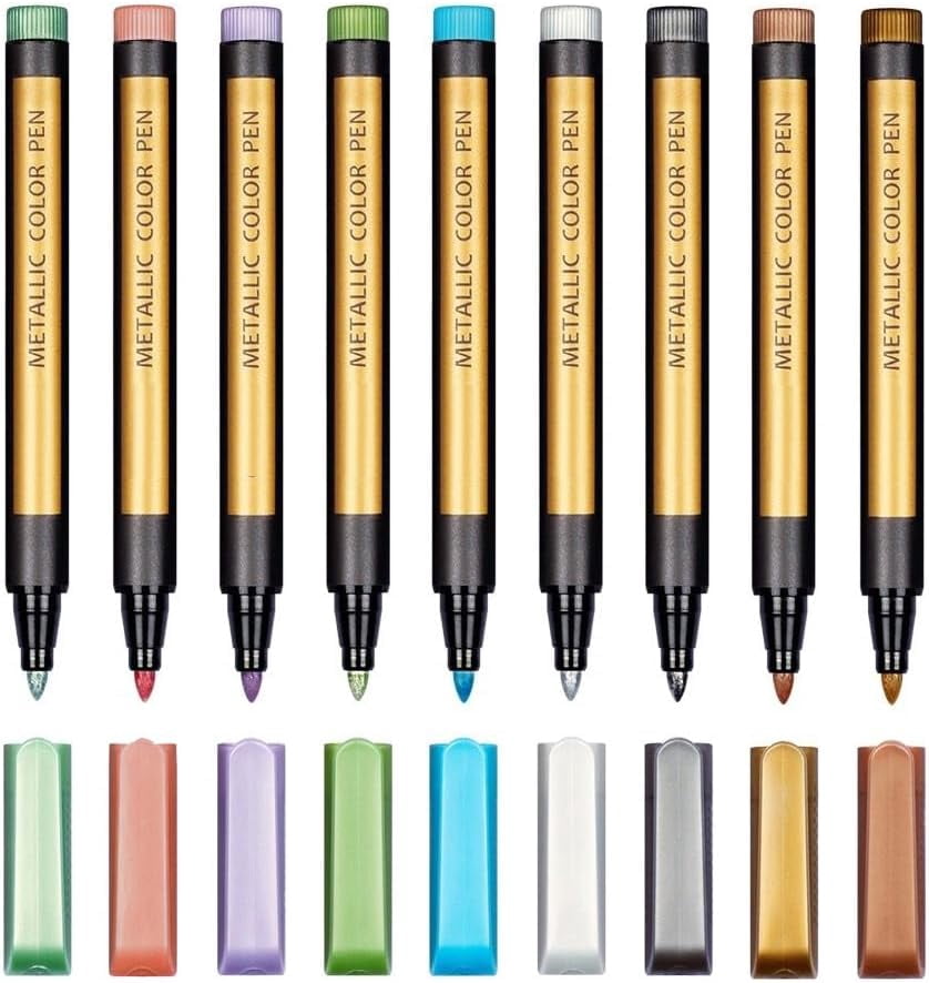 Metallic Marker Pens - Set of 9 Medium Point Metallic Markers for Rock ...