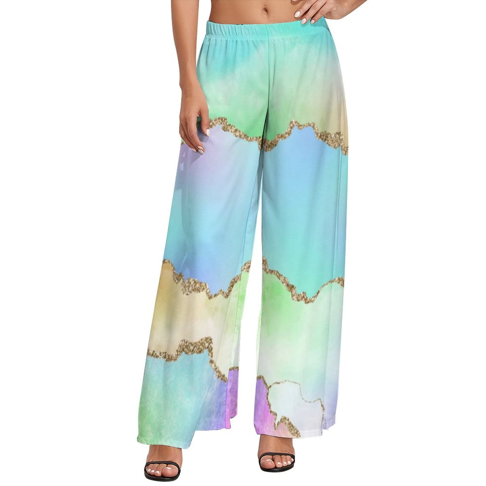 Metallic Mermaid Straight Pants Blue Fish Scales Print Modern Wide ...