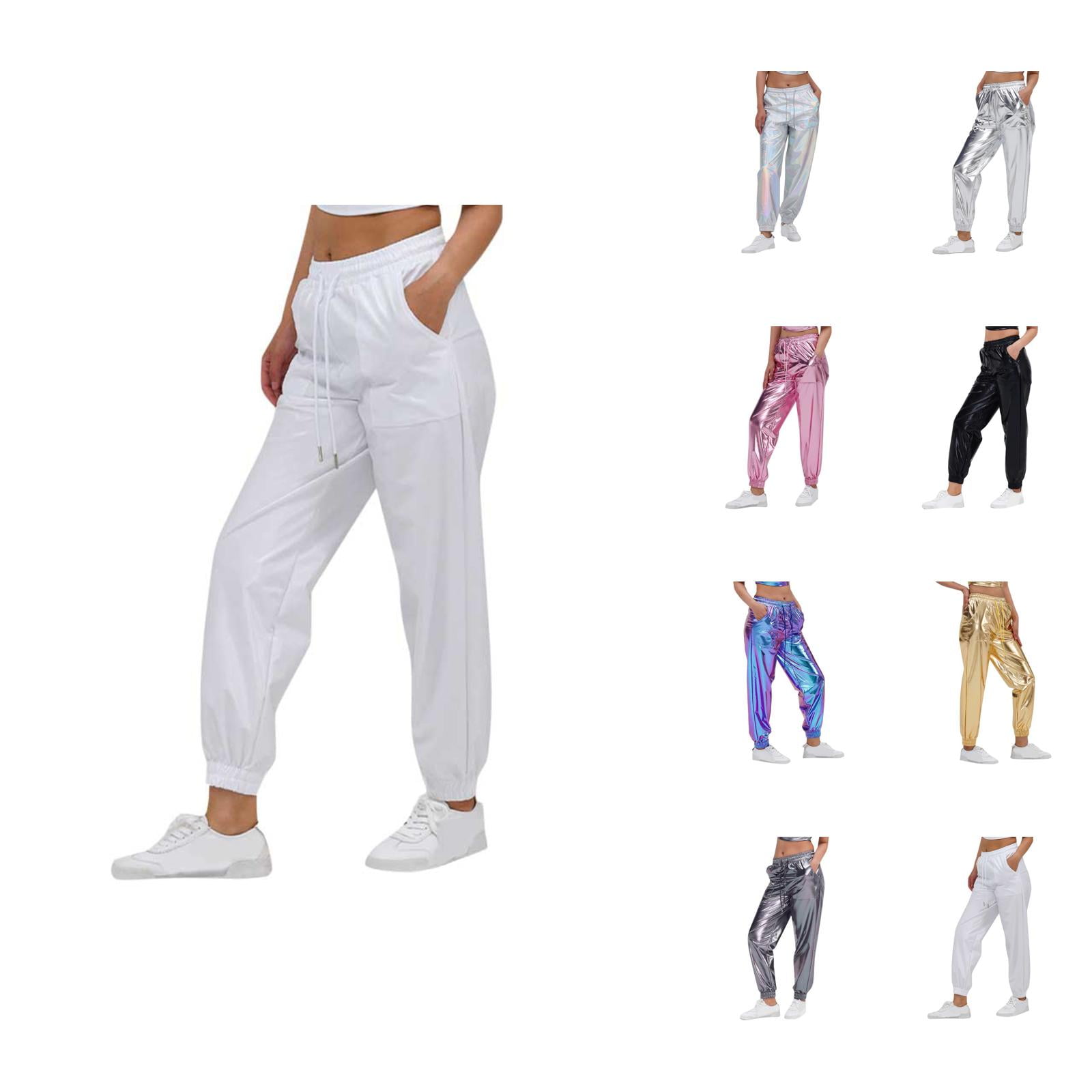 Metallic Pants Women 2026 Fashion Hop Wet Look Holographic Glitter ...