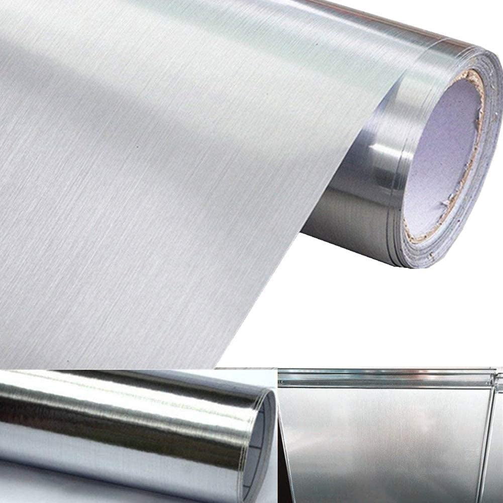 Metallic Peel and Stick Wall Paper, 15.8" x 79" Adhesive Silver Contact ...