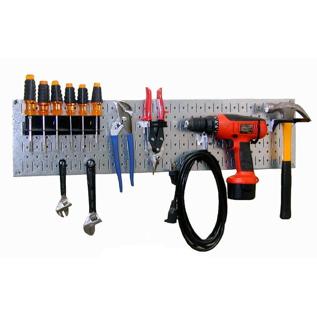 Metallic Pegboard Tool Rack Runner Kit - Galvanized Pegboard with Black ...