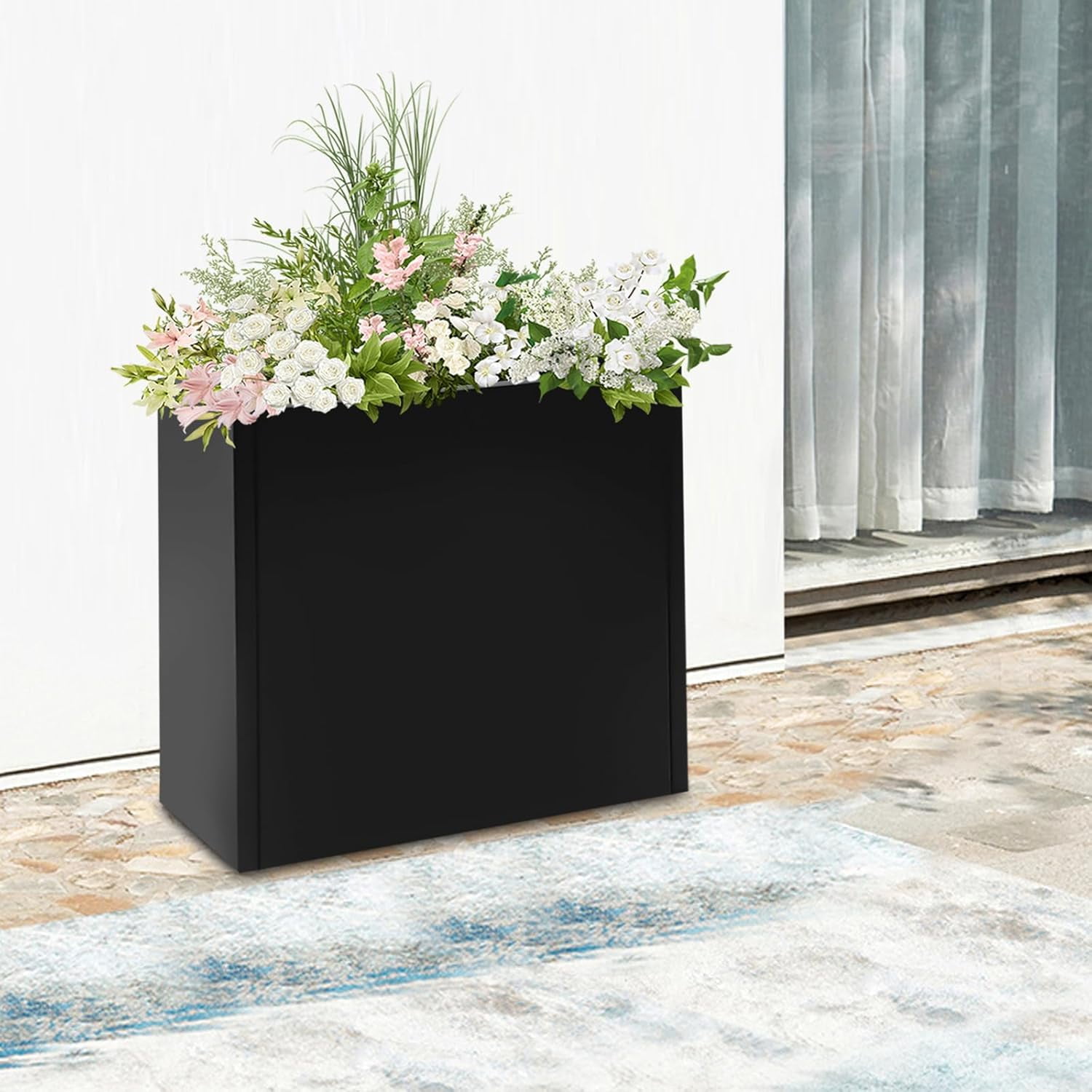 Metallic Planters for Outdoor 24x10x24 Tall Metal Divider Planter Box ...