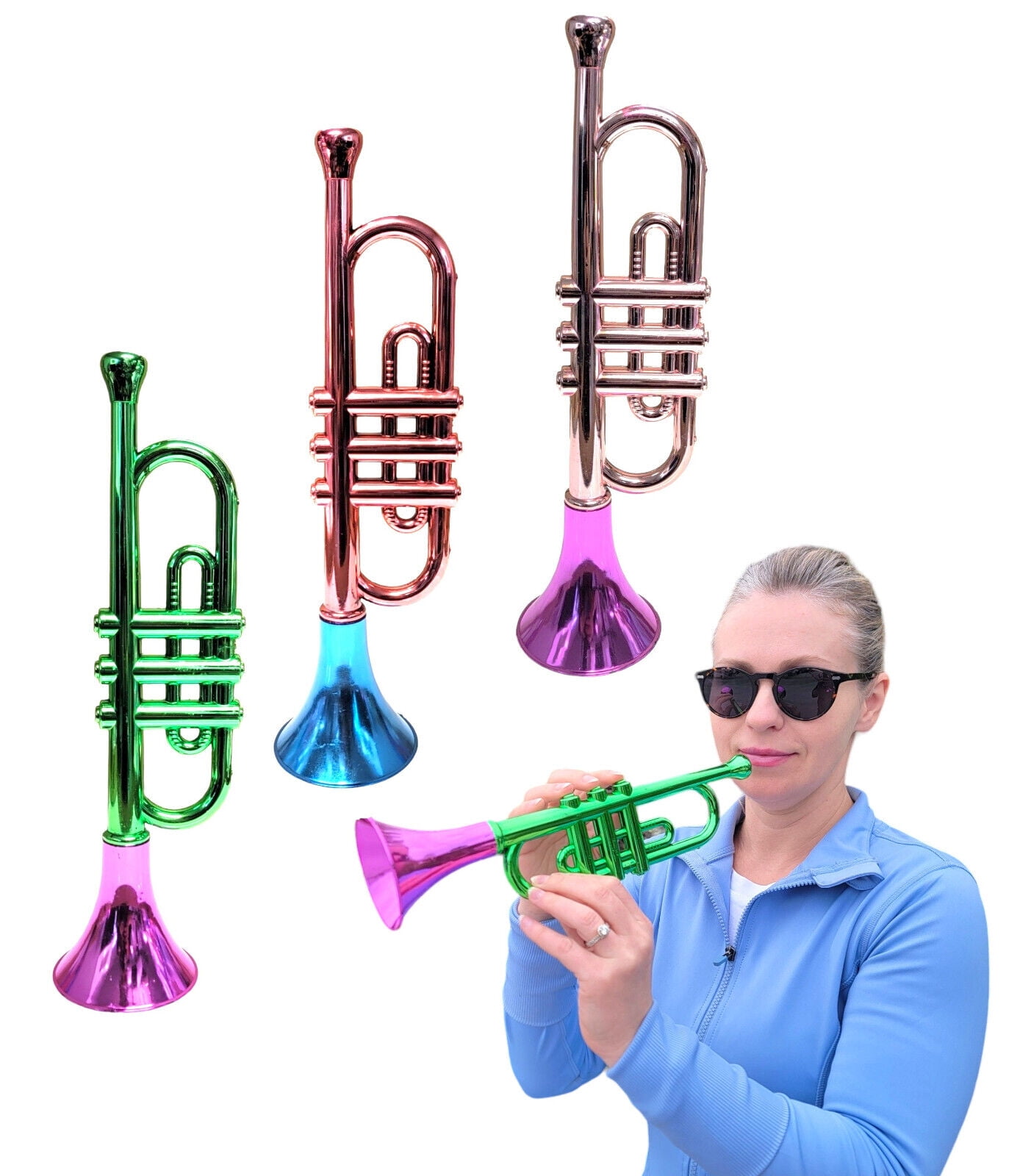 Metallic Plastic Trumpets (13 Inch) (12 Pack) Noisemaker Music Toys for ...