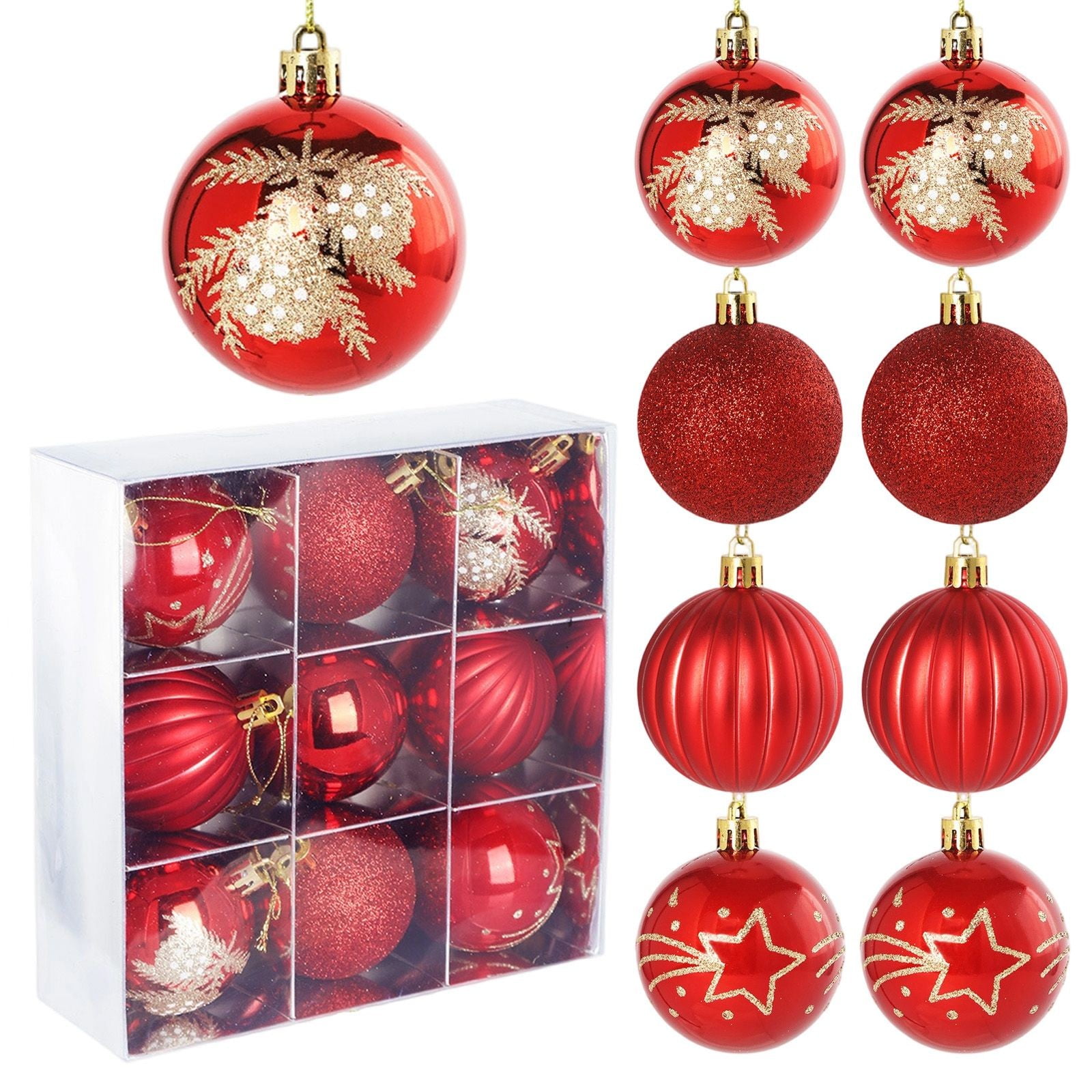 Metallic Plated Holiday Ornament Set with Nine Unique Shiny Shapes for ...