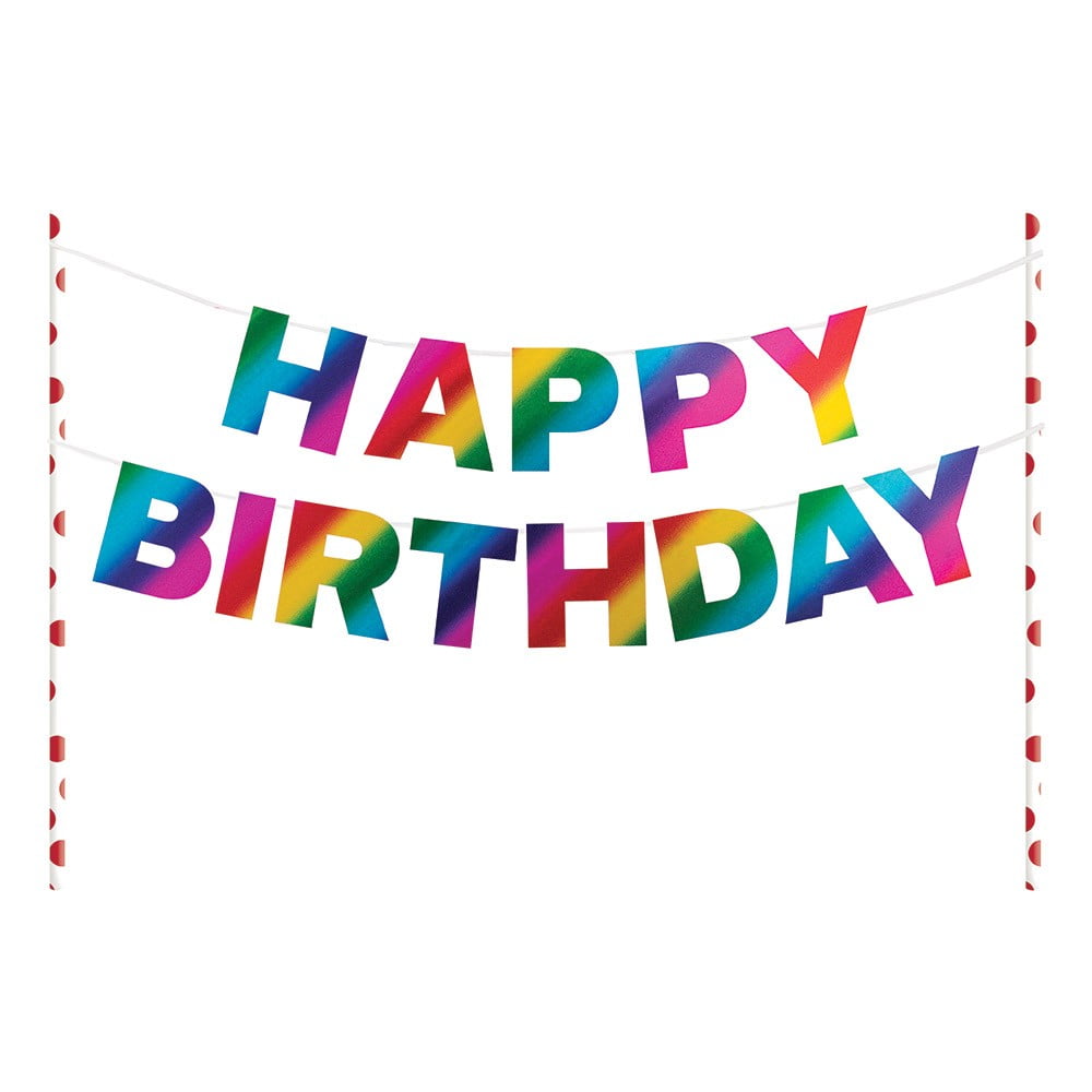 Metallic Rainbow "Happy Birthday" Pennant Cake Topper - Walmart.com
