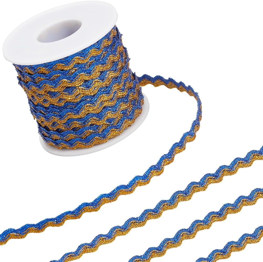 Metallic Rick Rack Trim 17m x 7mm Two Tone Wavy Bending Ribbon Royal ...
