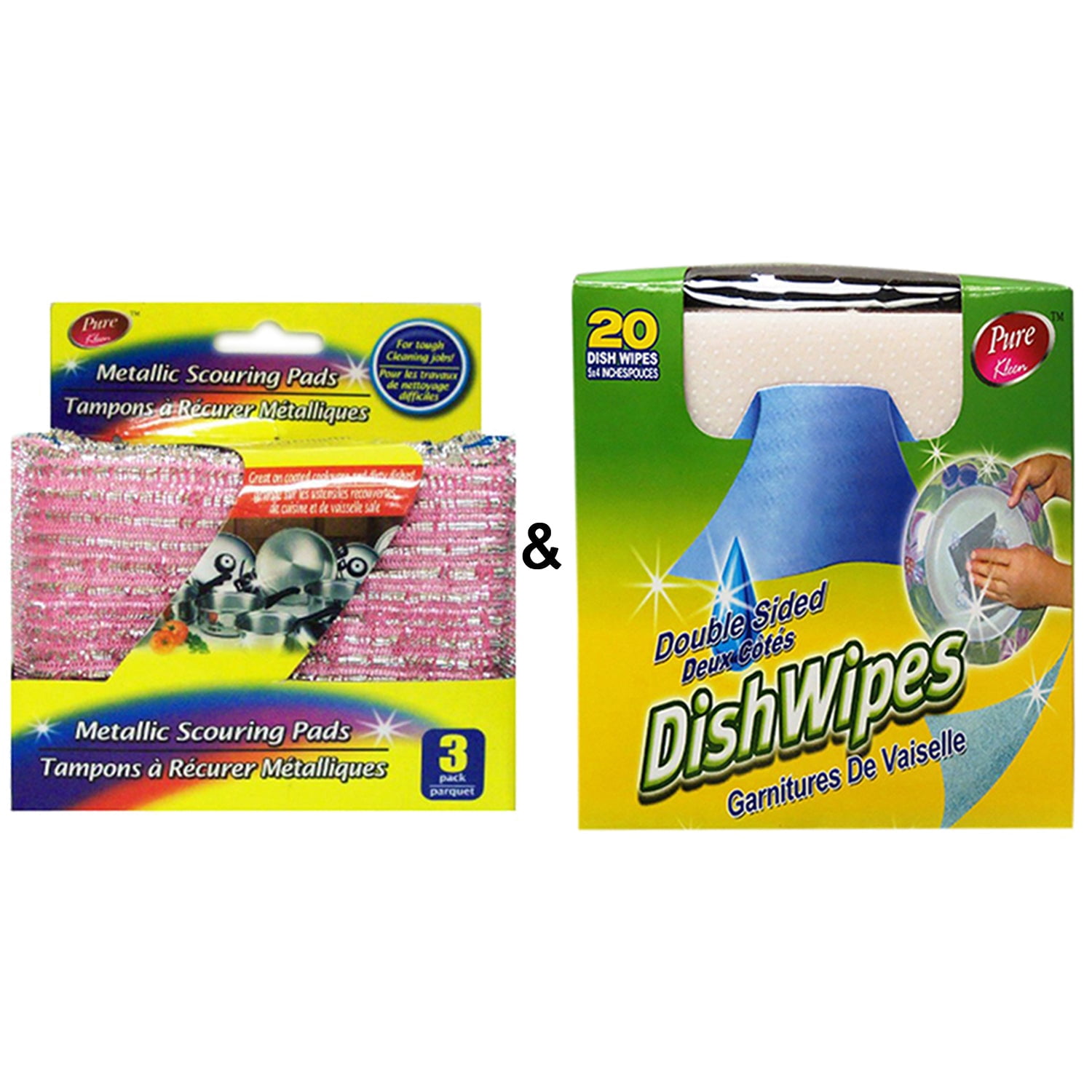 Metallic Scouring Pads by Pure Kleen & Dish Wipes Double Sided 20 Wipes ...