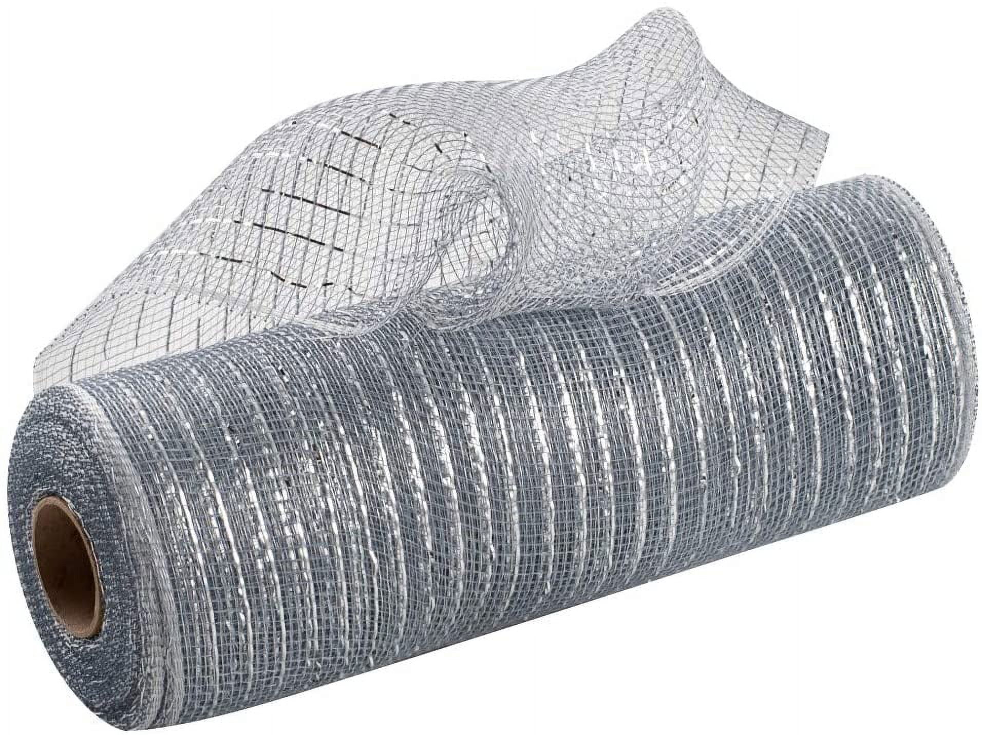 Metallic Silver Deco Mesh Decor - 10" x 10 Yards, Christmas Ribbon Roll ...