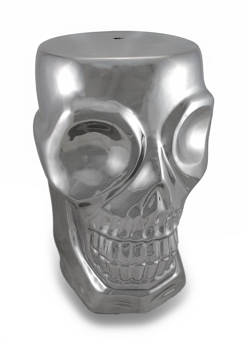Metallic Silver Finish Ceramic Human Skull Stool / Plant Stand ...