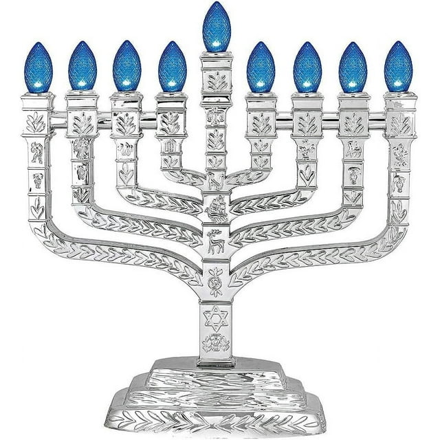 Aviv Judaica Metallic Silver LED Electric Menorah - Knesset Style with ...