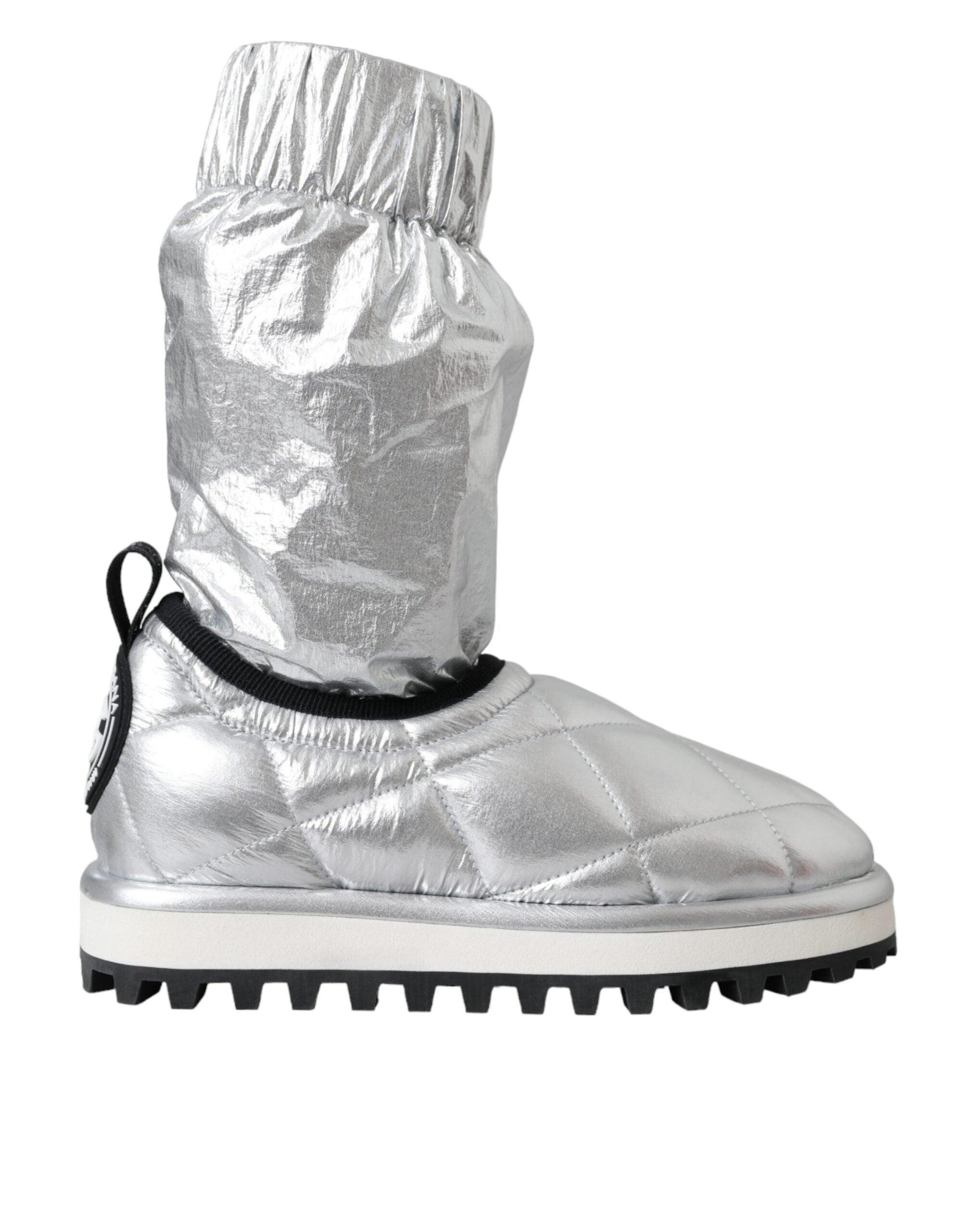 Dolce Gabbana Metallic Silver Quilted Logo Patch Boot Shoes - Walmart.com
