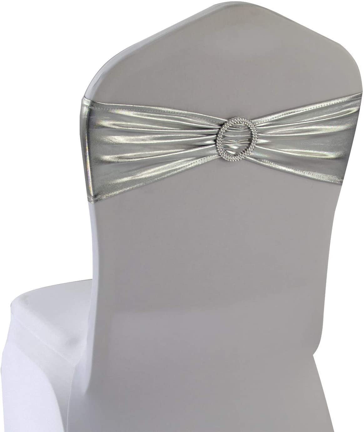 Metallic Silver Spandex Chair Bands Sashes - 50 pcs Wedding Banquet ...