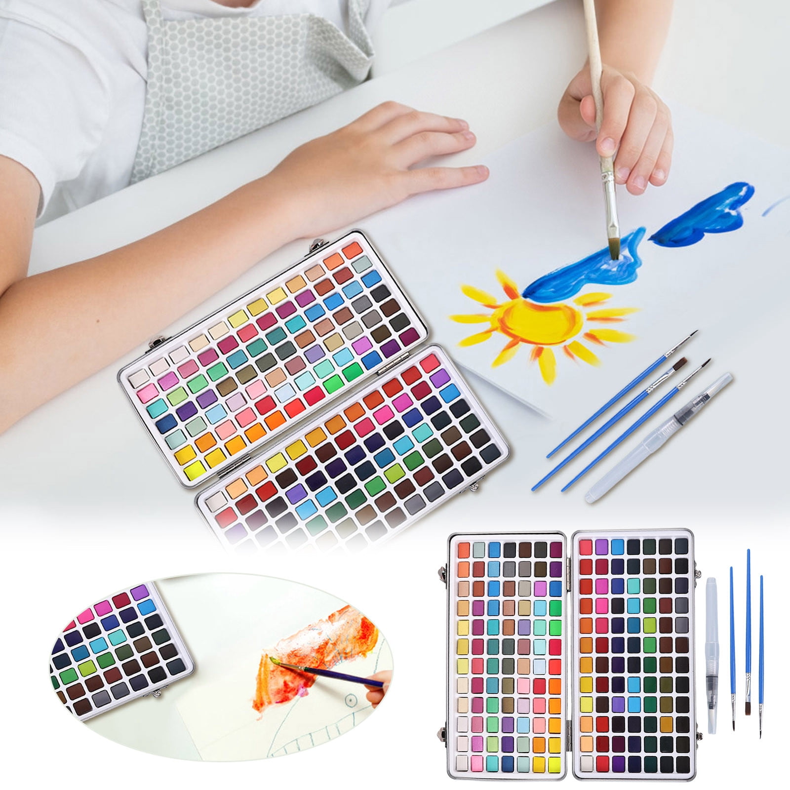 Metallic Solid Watercolor Paint Set 168 Colors Art Supplies Kit for Artists Beginners Ideal ...
