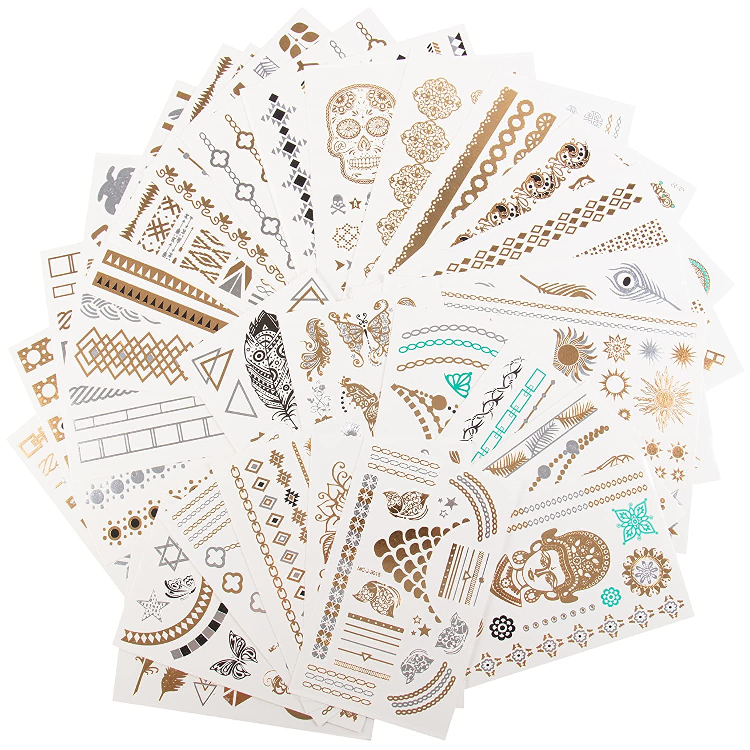 Metallic Temporary Tattoos- Six Sheets of Gold and Silver Long Lasting ...