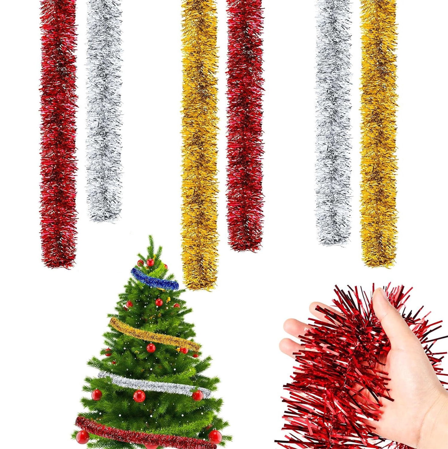Metallic Tinsel Garland for Xmas Tree, Christmas Tinsel Garland ...