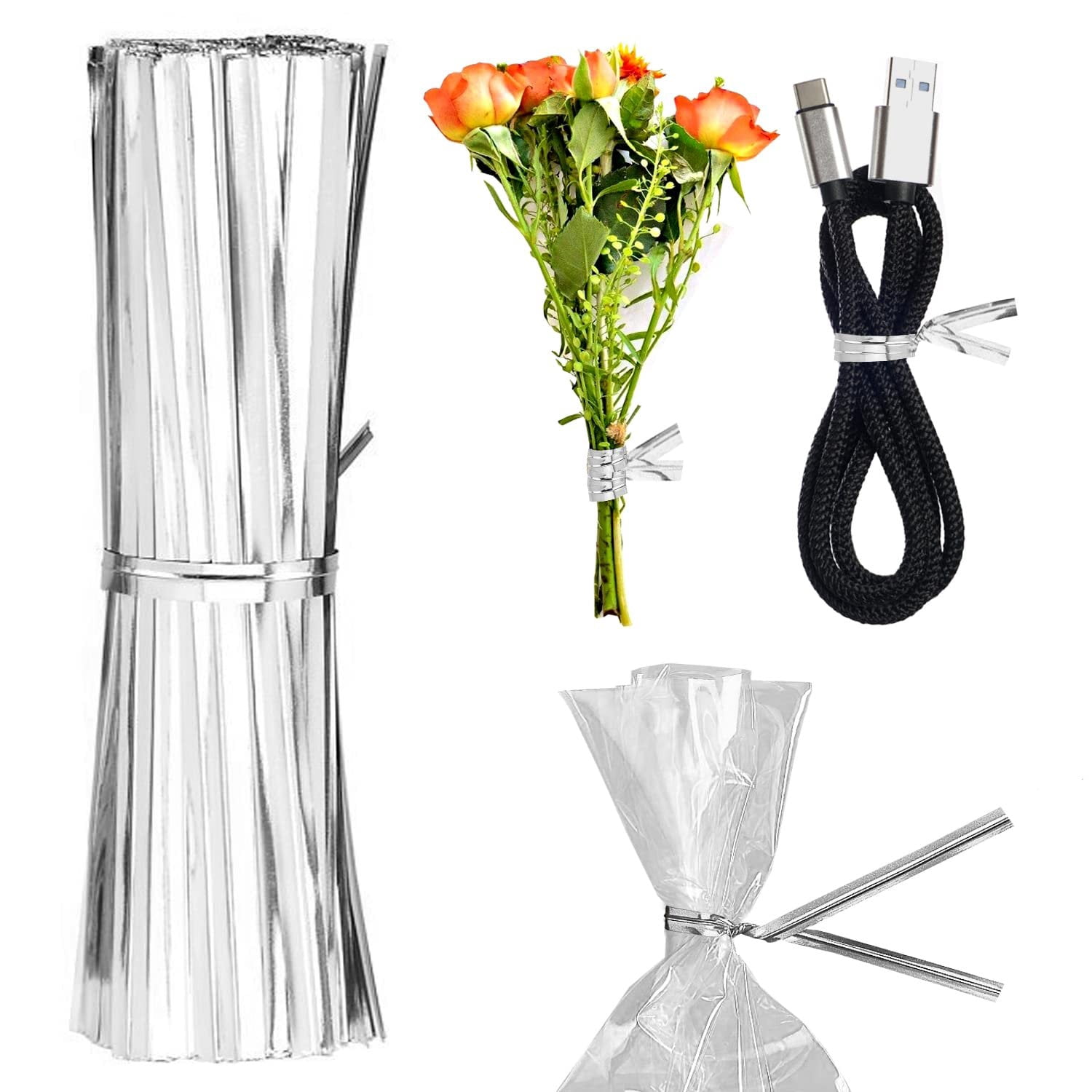 Metallic Twist Ties for Bags 4". 100000 Pack of Silver Aluminum Foil ...