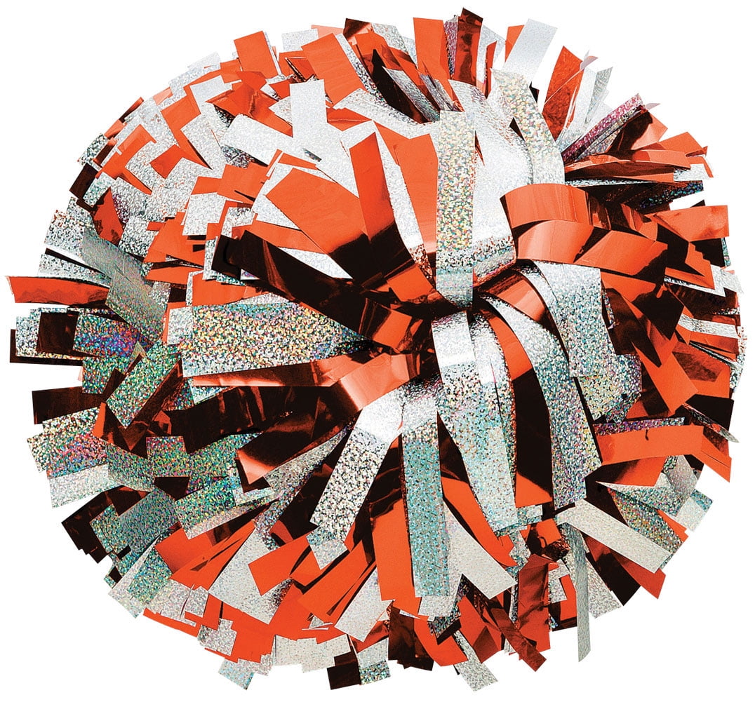 Metallic with Holographic Mix Cheerleading Pom - Orange/Silver ...