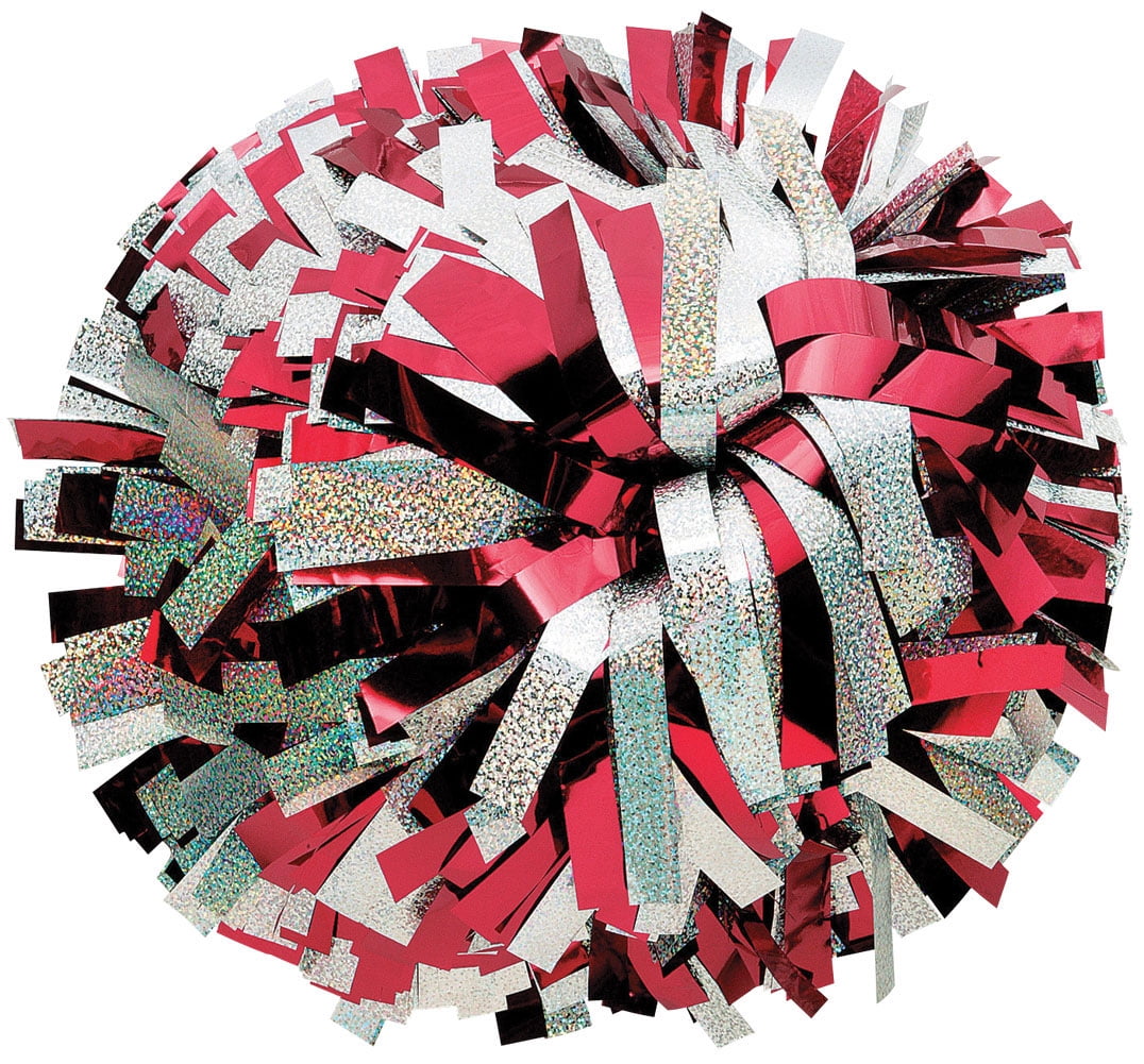 Metallic with Holographic Mix Cheerleading Pom - Red/Silver - Walmart.com