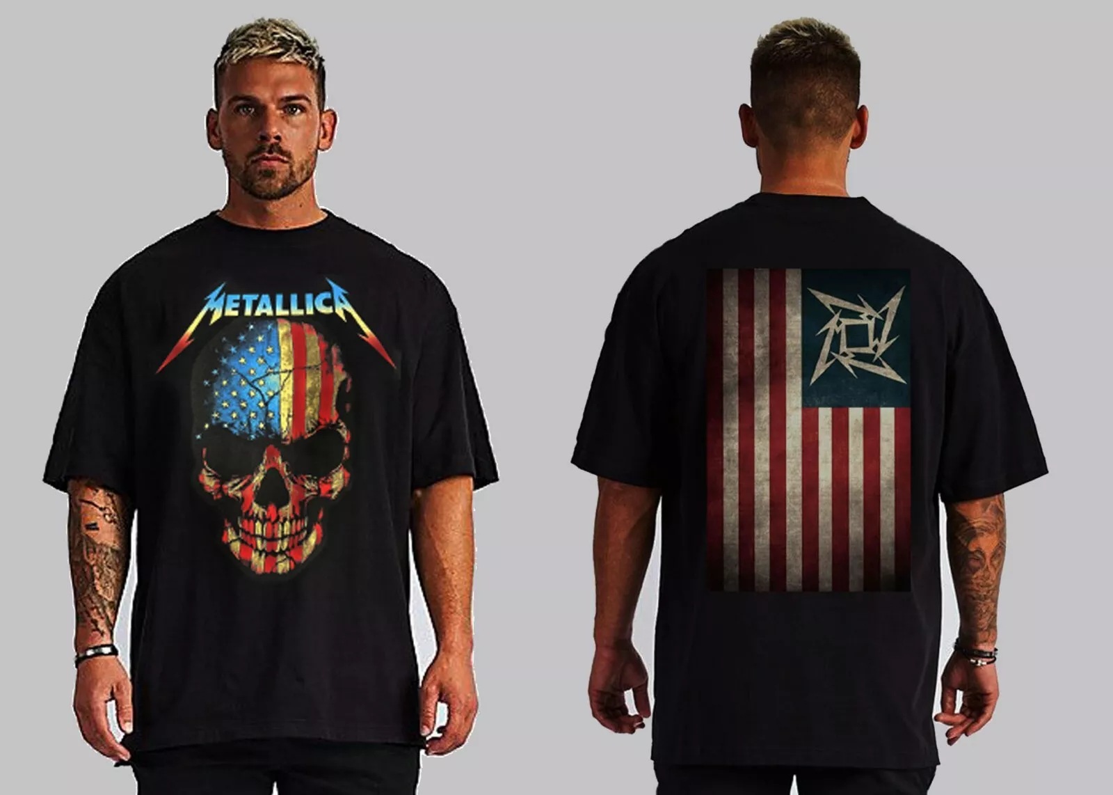 Metallica American Flag Front And Back Print Heavy Metal Black T Shirt ...