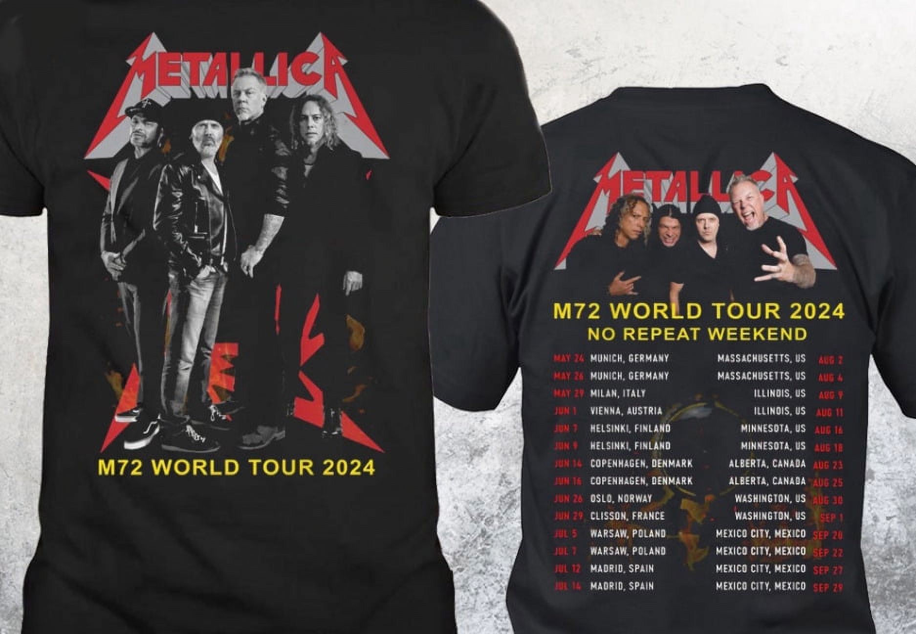 Metallica M72 World Tour 2024 Rock Band Graphics Design T Shirt - Walmart.com