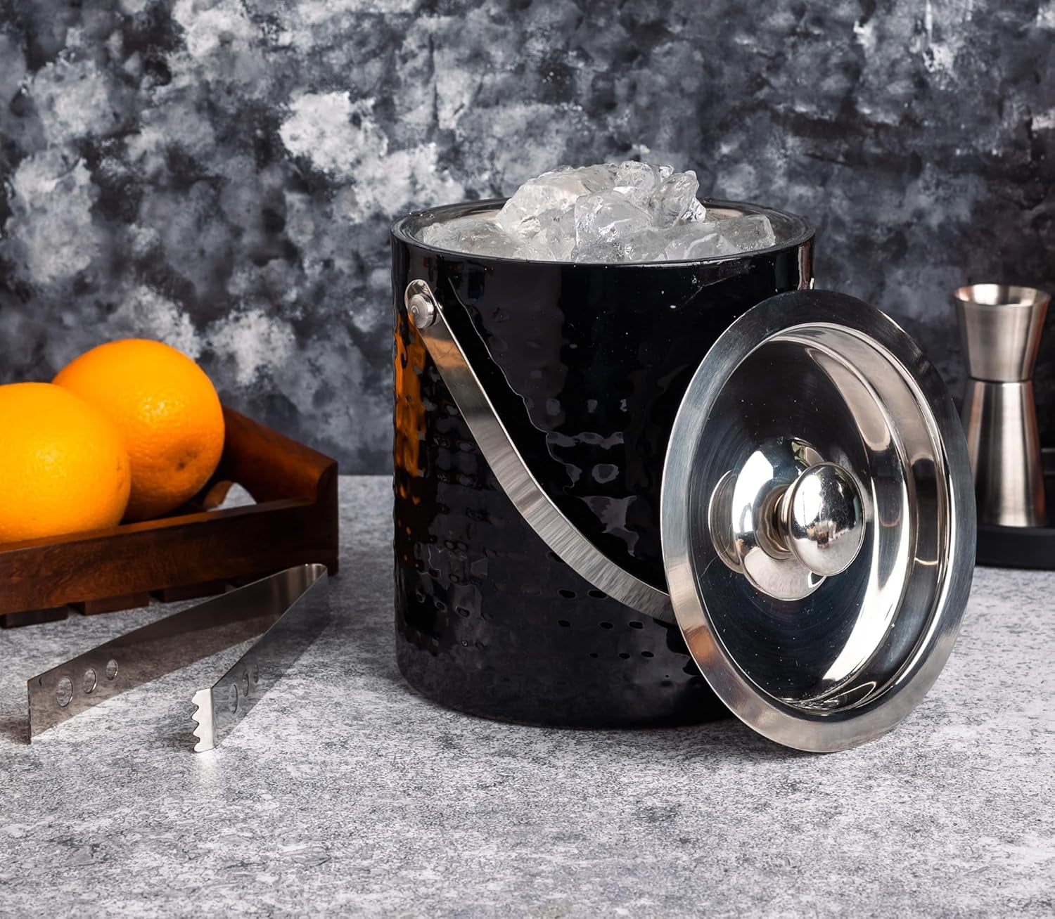 Metallure Home Stainless Steel Ice Bucket with Lid Tong DoubleWalled ...