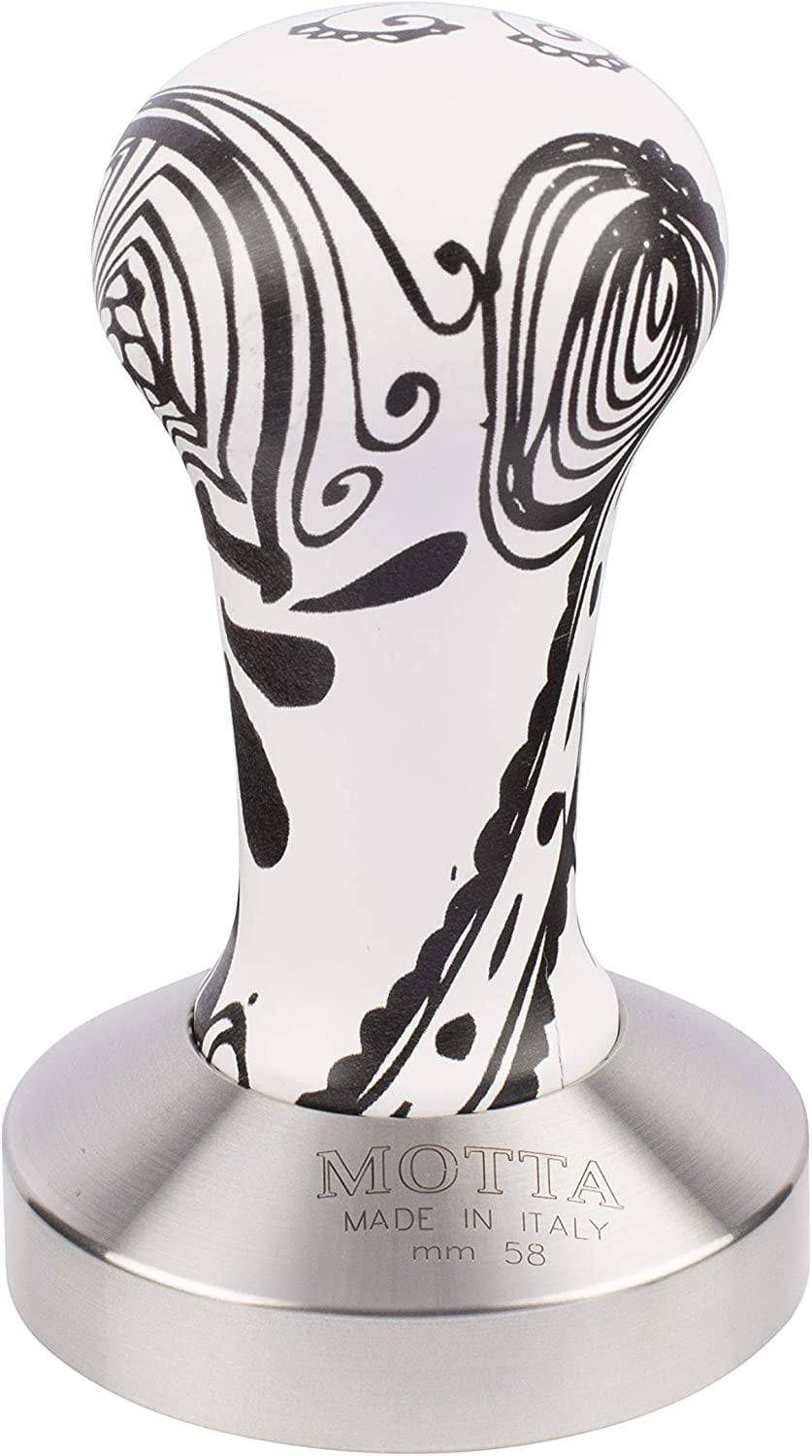 Metallurgica Motta 58mm Ash Wood Coffee Tamper With Stainless Steel Flat Base, Black & White ...