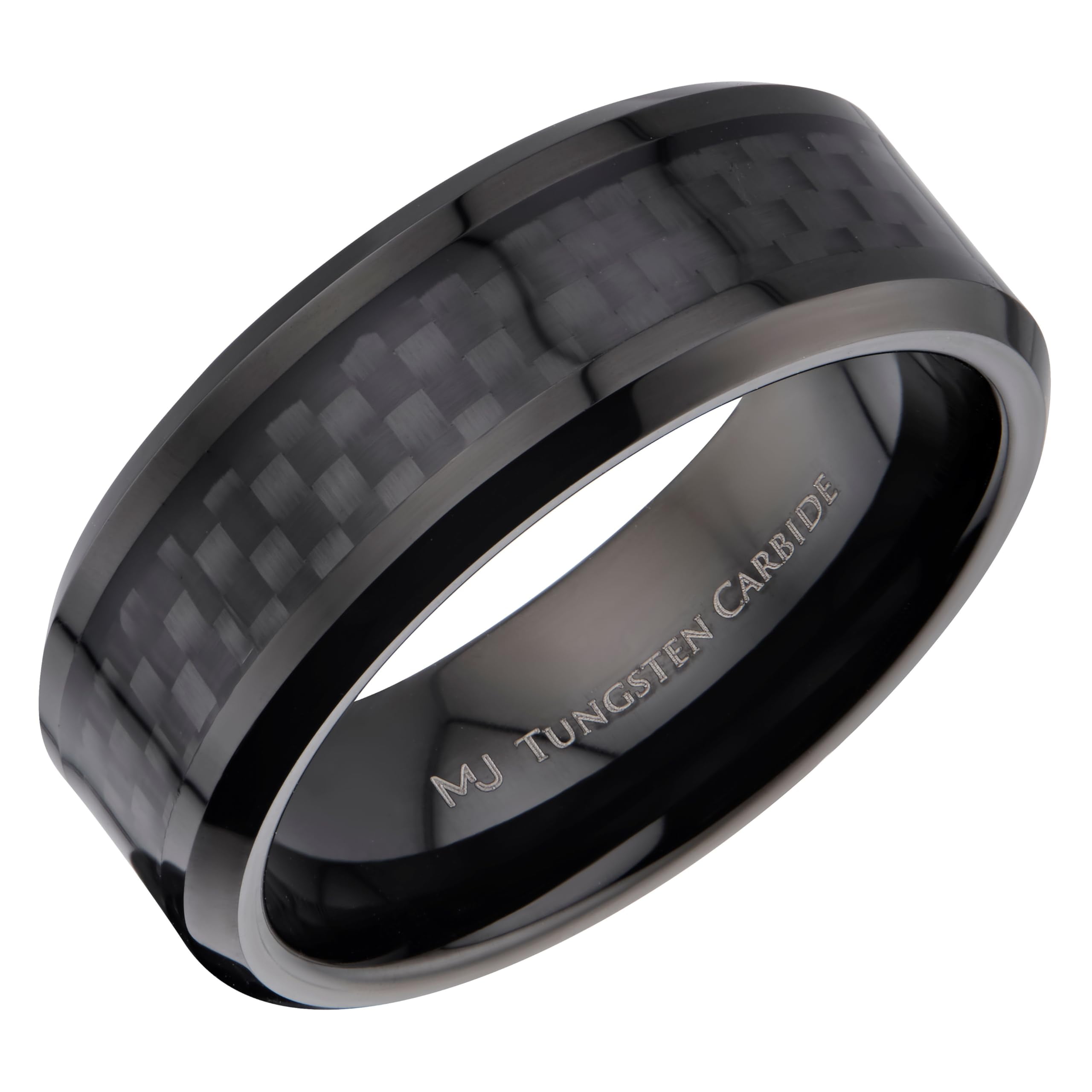 Metals Jewelry 8mm Black Tungsten Carbide Wedding Band Checkered Carbon ...