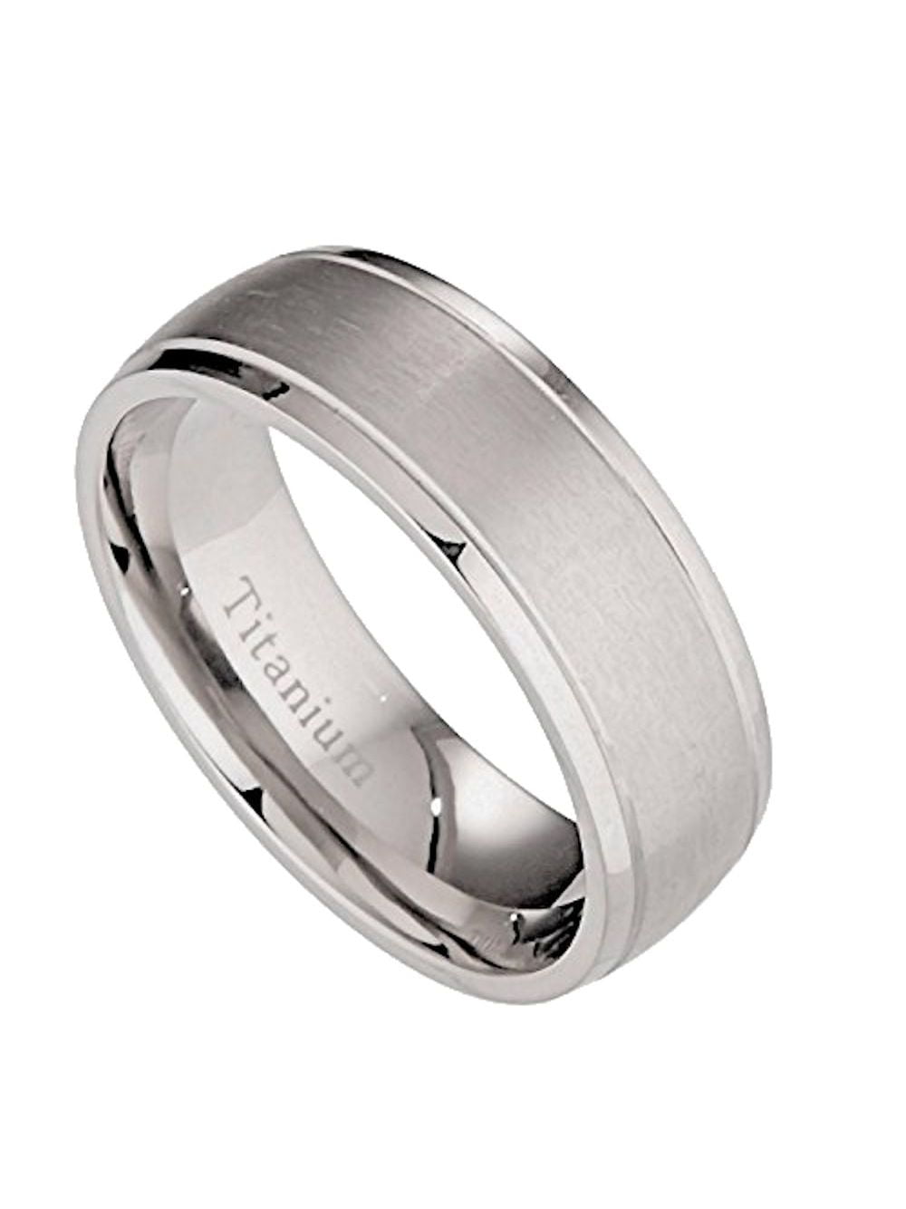 Metals Jewelry Unisex 7mm Brushed Polished Grooved Edges Titanium ...
