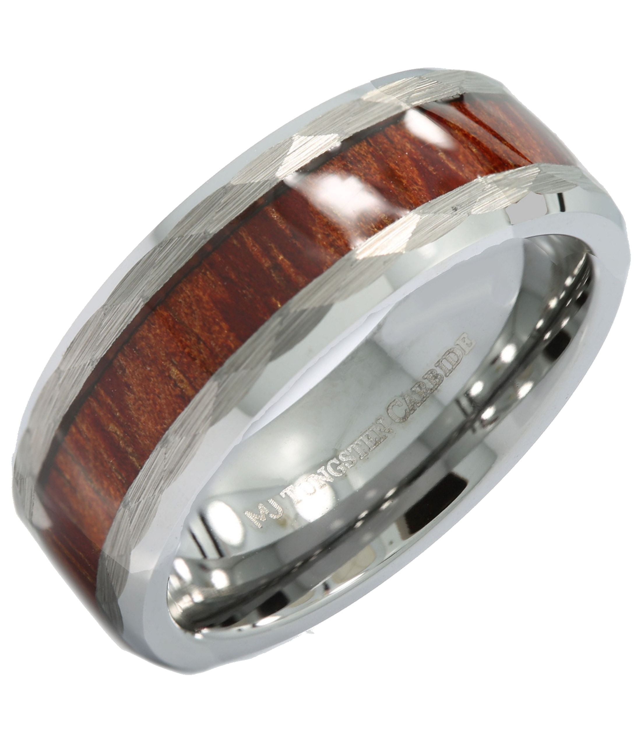 Metals Jewelry Unisex Tungsten Carbide 8mm Koa Wood Inlay Hammered ...