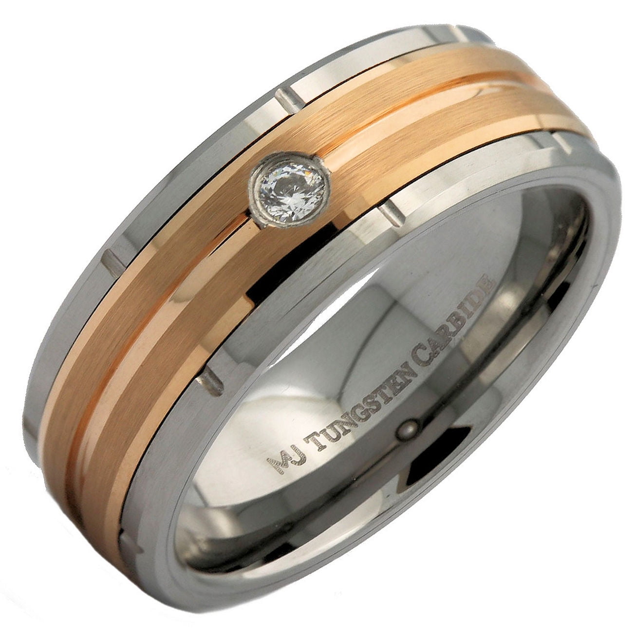 Metals Jewelry Unisex Tungsten Carbide 8mm Rose Gold Plated Grooved ...