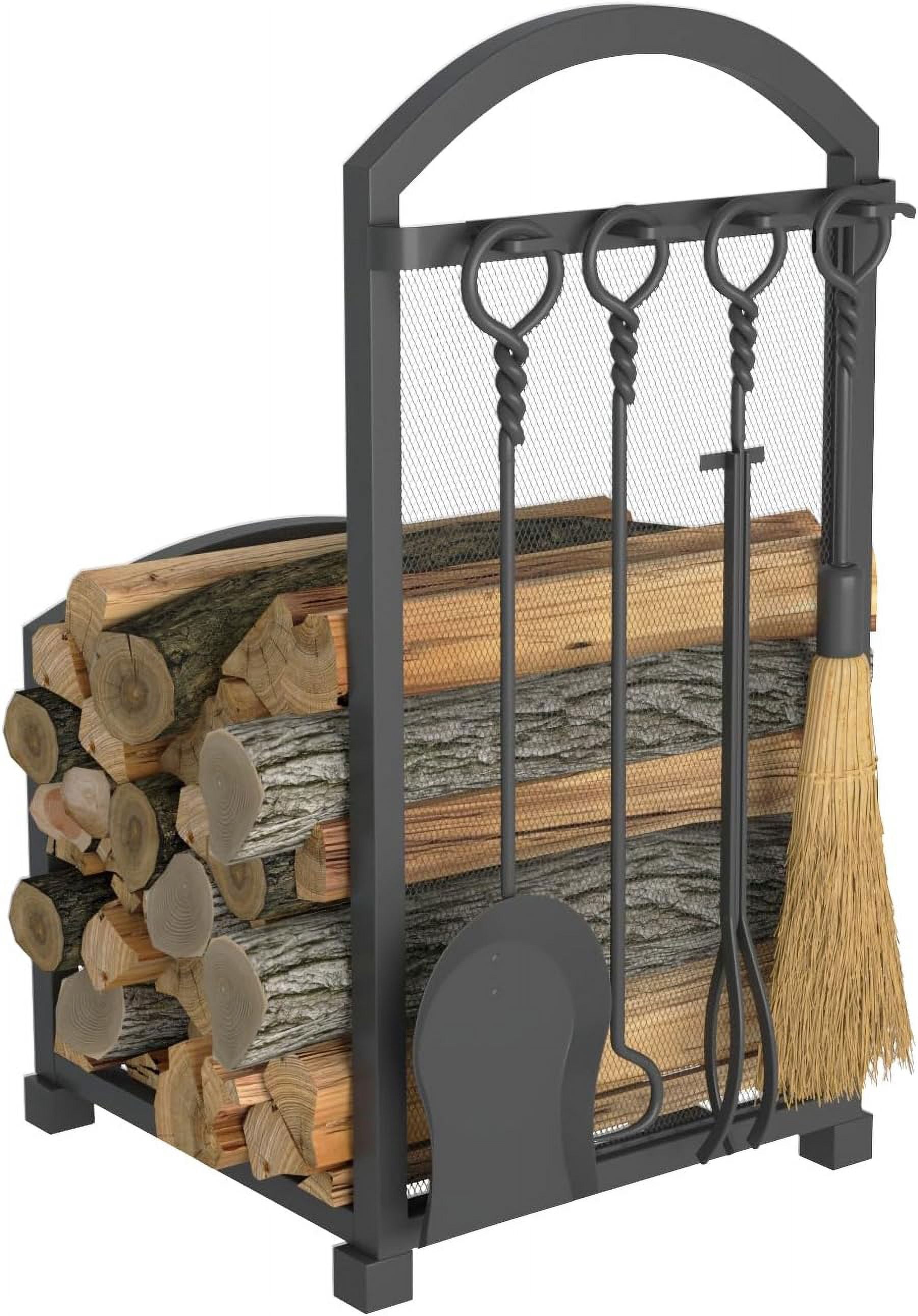 Metalwork Fireplace Log Holder with Fireplace Tools, Wrought Iron ...