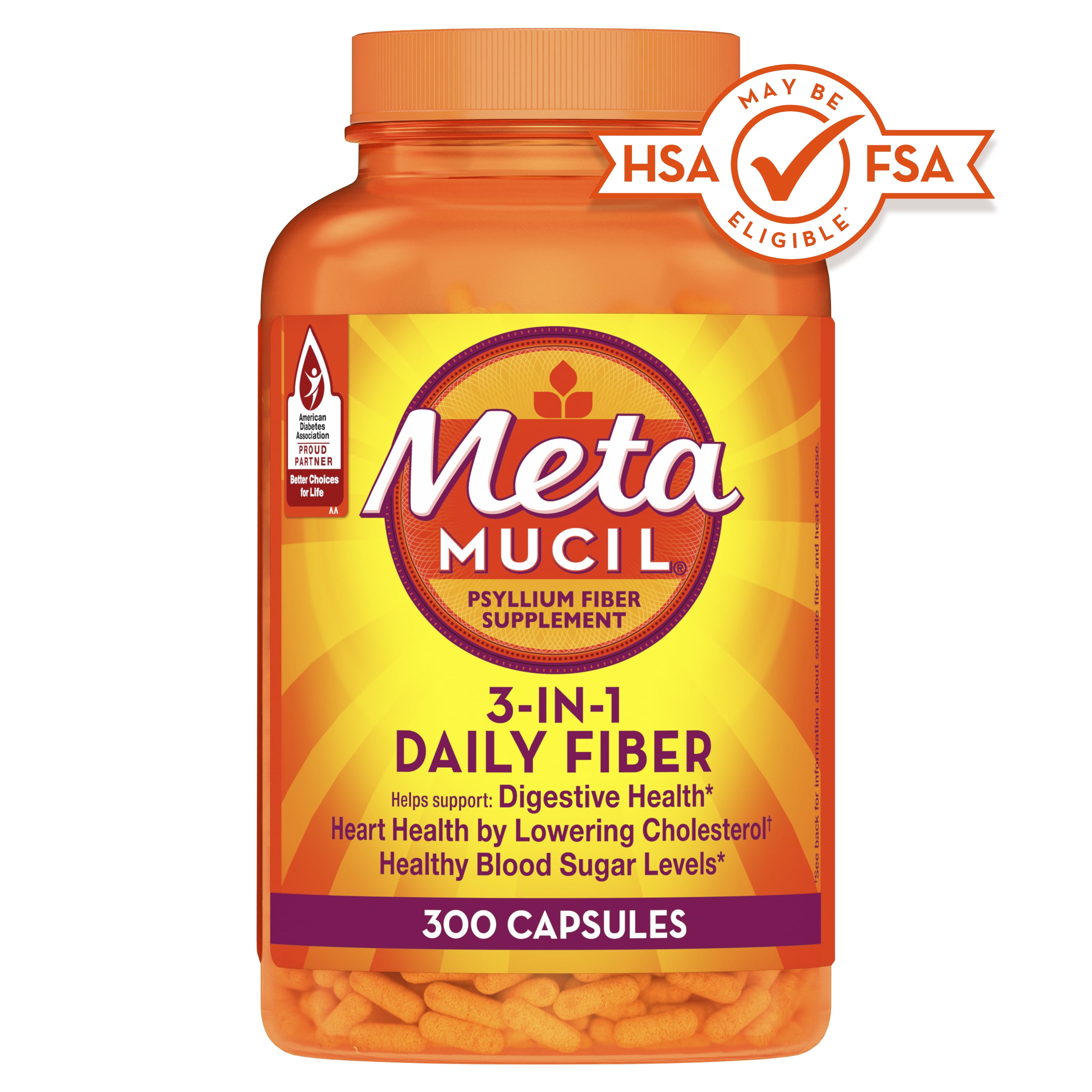 Metamucil Daily Fiber Supplement Capsules, Psyllium Husk Fiber for ...