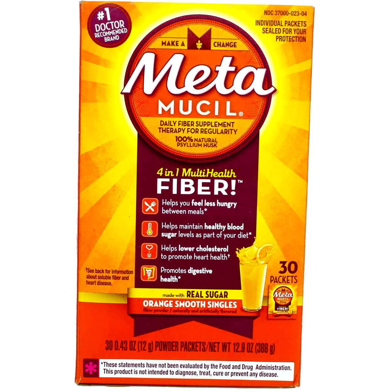 Metamucil Fiber Singles Smooth Texture Orange - 30 Packets, 12.9 Ounce ...
