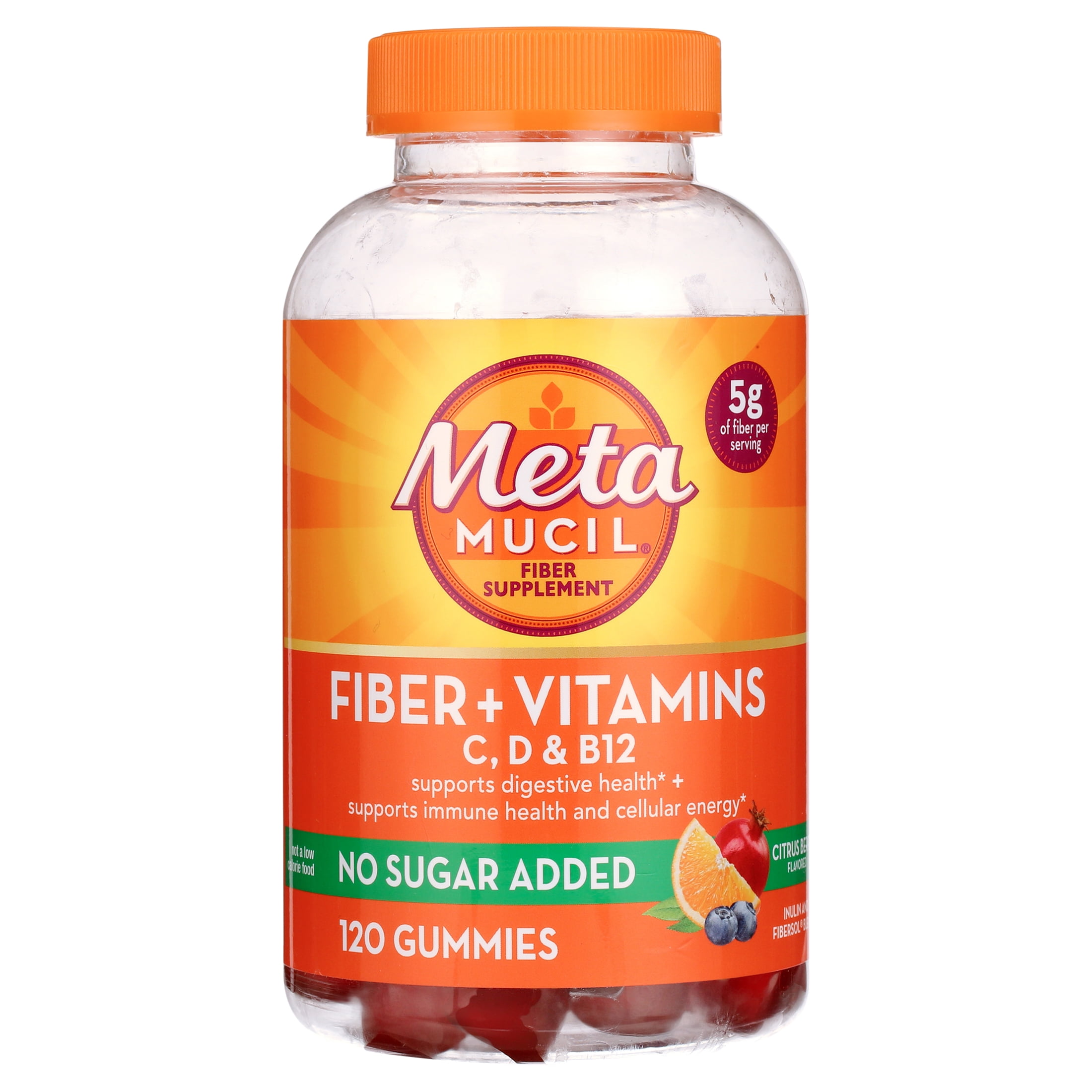 Metamucil Daily Fiber Supplement Gummies Plus Vitamins C, D, & B12, 120 ...
