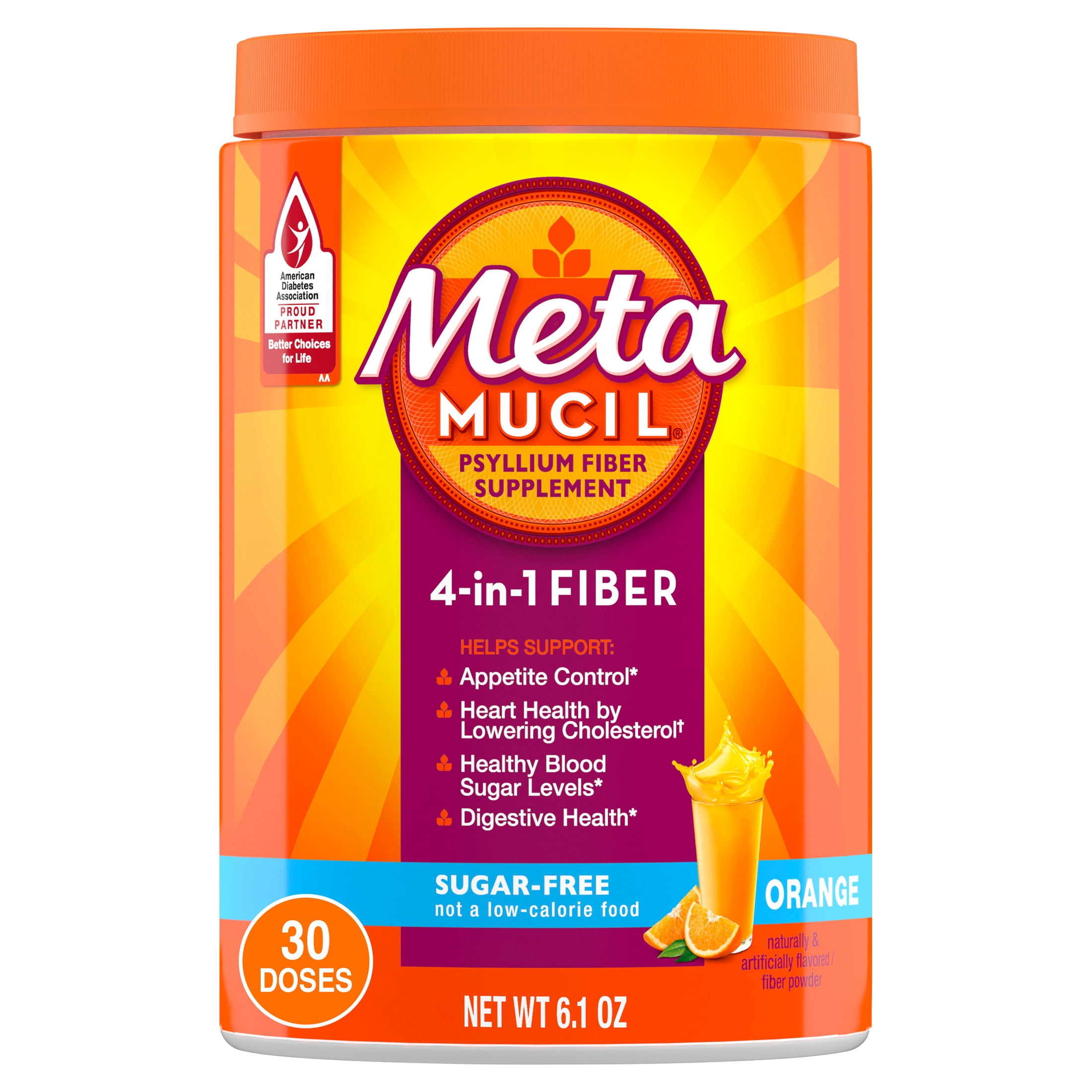 Metamucil Psyllium Fiber Powder, Sugar-Free, Orange, GLP-1 Friendly ...