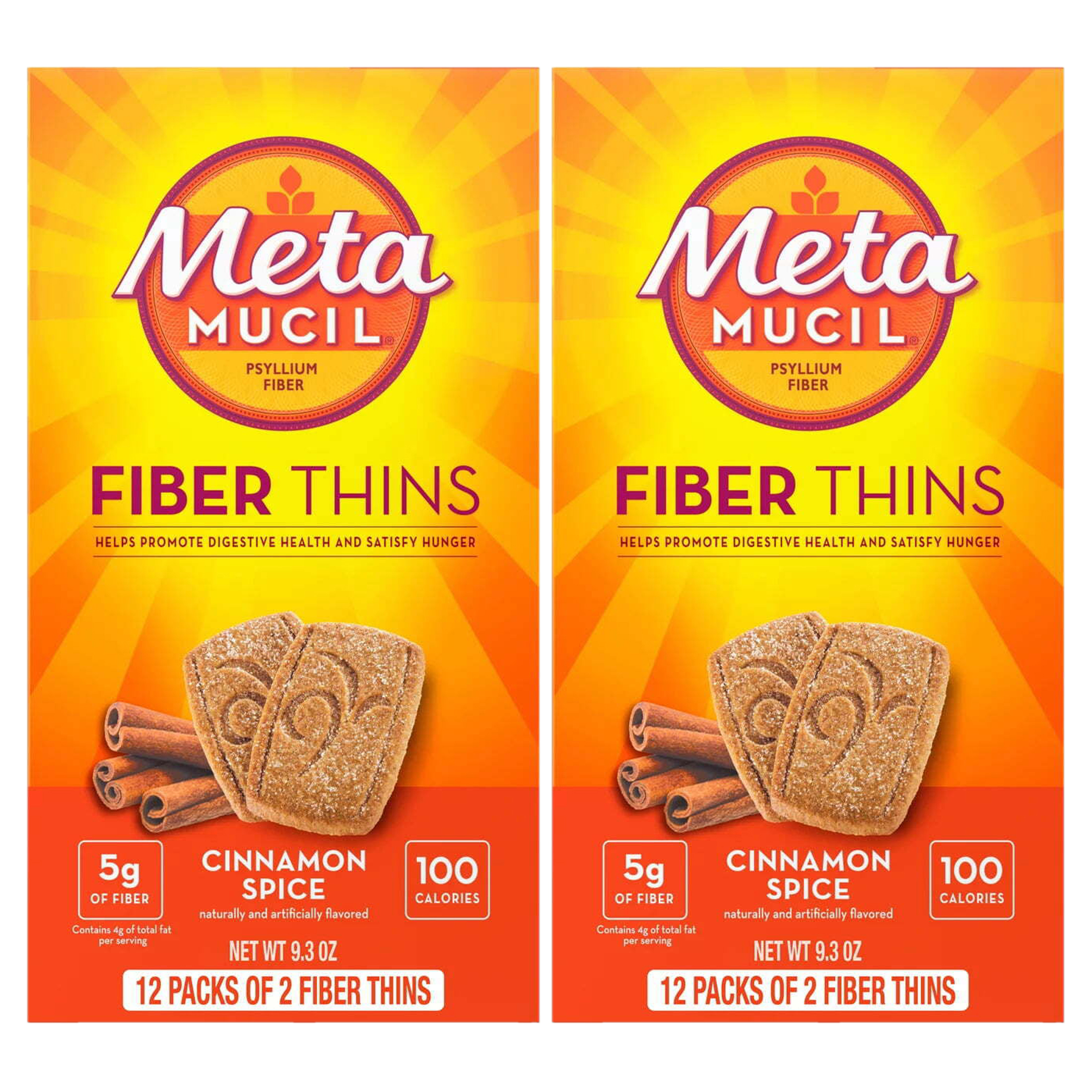 (2 pack) Metamucil Fiber Thins, Psyllium Husk Fiber Supplement for ...