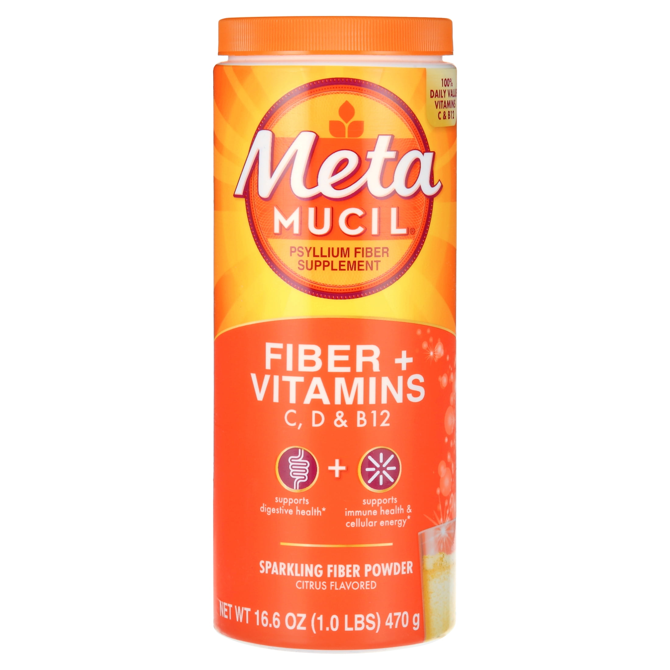 Metamucil Fiber Supplement, Fiber Powder with Vitamins B12 for ...