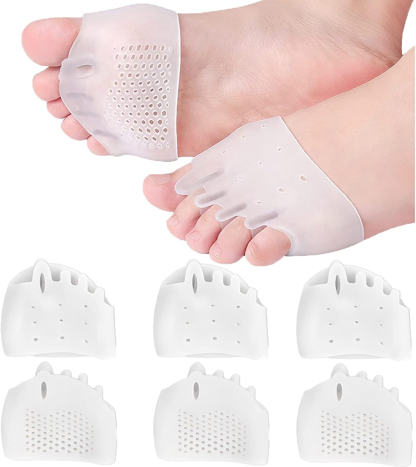 Metatarsal Pads and Toes Separator 2 in 1, 6 Pcs Gel Metatarsal Pads ...
