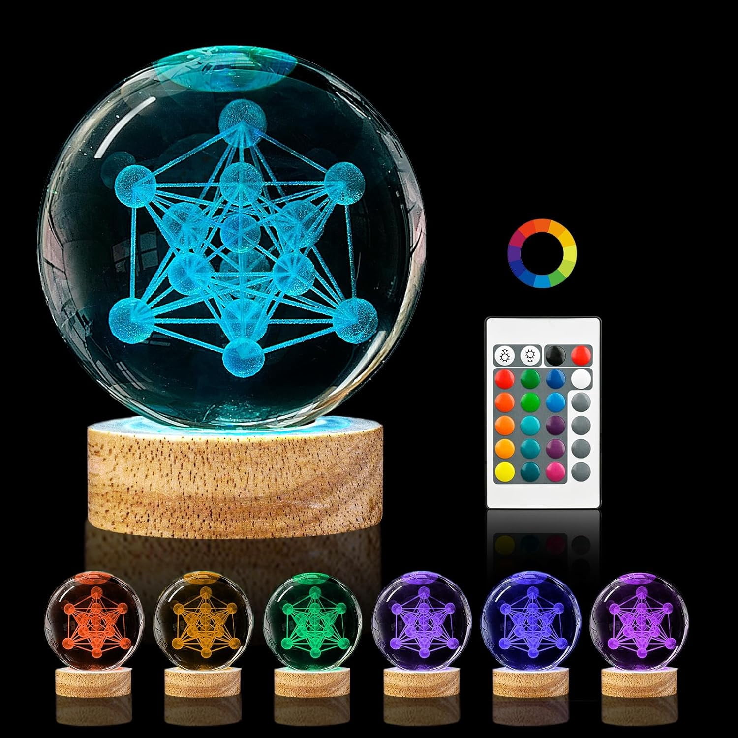 Metatron's Cube Ball Night Light,3.15in k9 Ball Lamp with 16 Colors ...