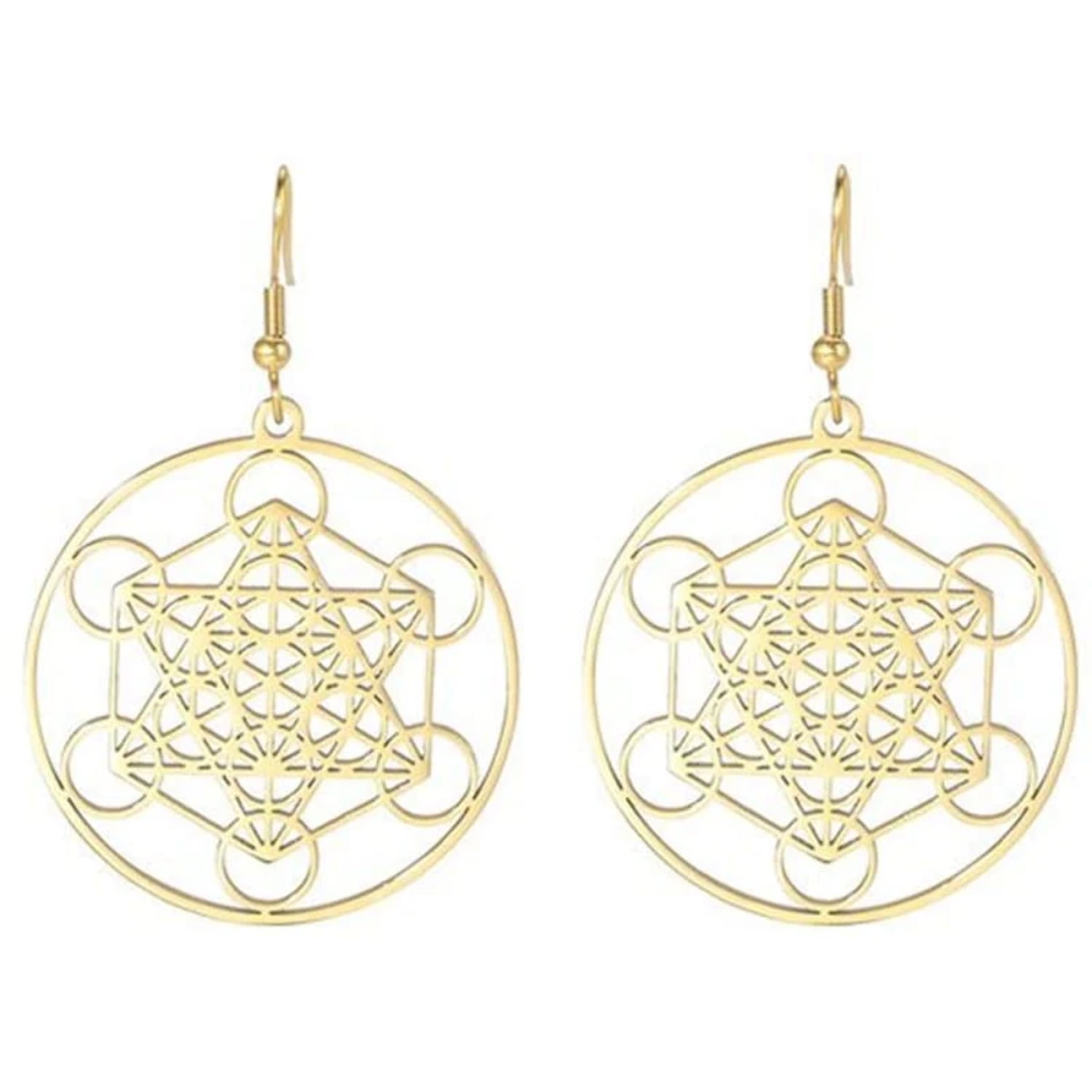 Metatrons Cube Earrings Gold PVD 316L Stainless Steel Sacred Geometry ...