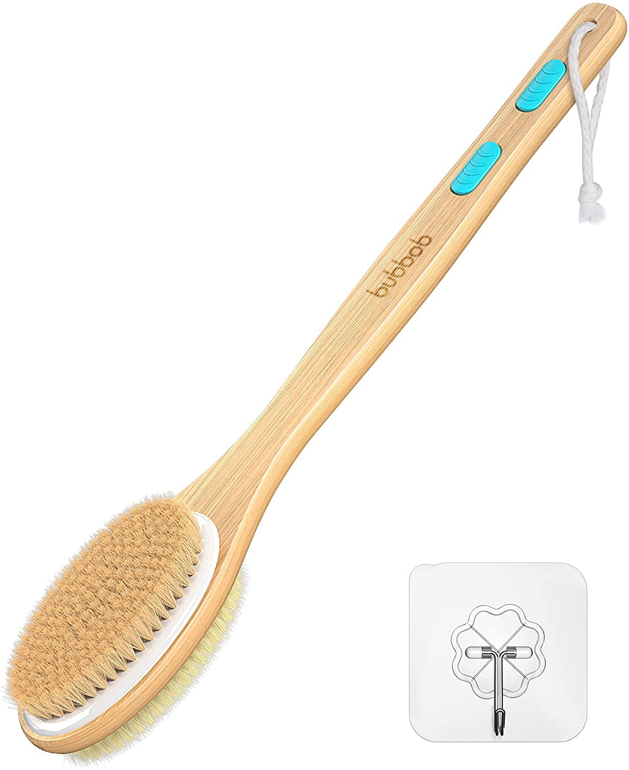 METENE Shower Brush with Soft and Stiff Bristles Long Handle Back ...