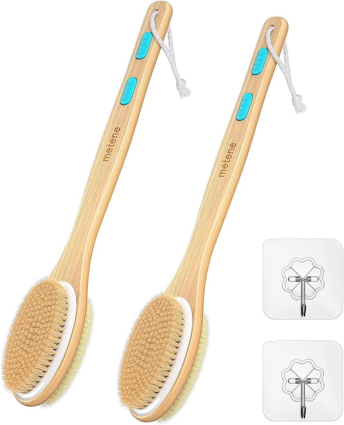 Metene Shower Brush with Soft and Stiff Bristles, Bath Dual-Sided Long ...