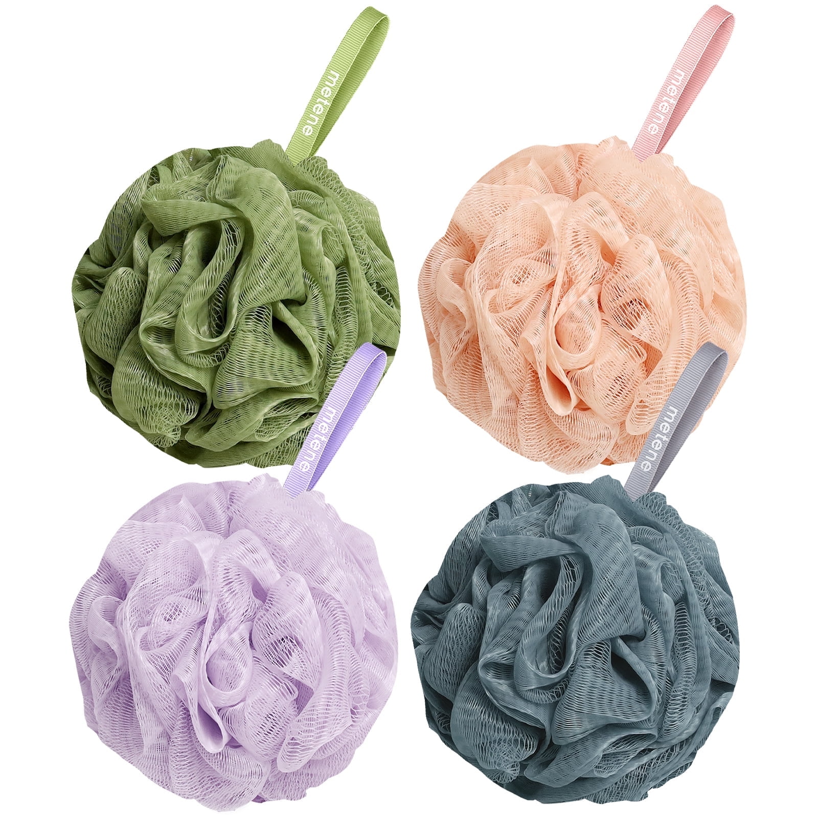 Metene Fluffy Exfoliating Bath Lufa, 4 Pack Shower Loofah Sponge, Body ...