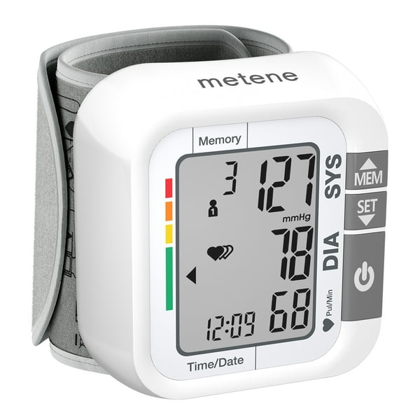 Metene Wrist Blood Pressure Monitor for Home Use, Large LCD Display, 99 ...