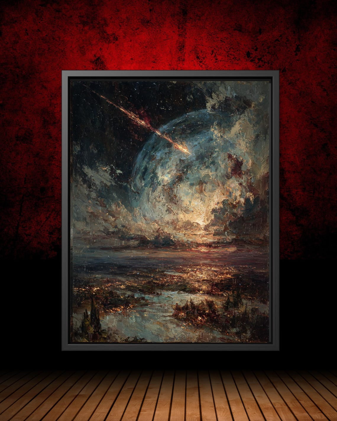 Meteor And Planet Earth Poster, Cosmic Starry Sky Wall Art, Dark ...