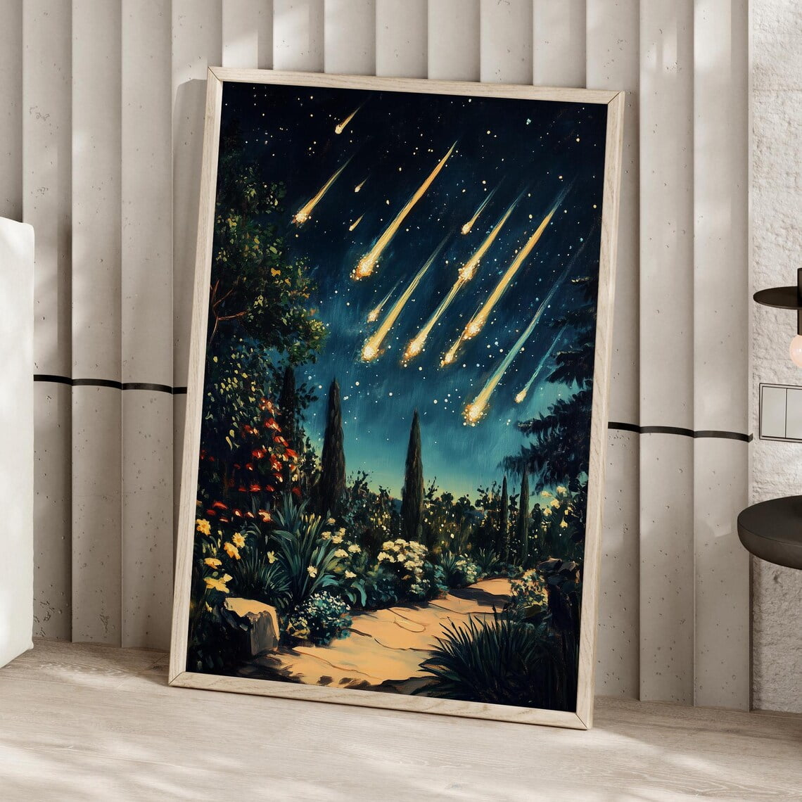 Meteor Shower Above Botanical Garden Vintage Painting Poster, Starry ...