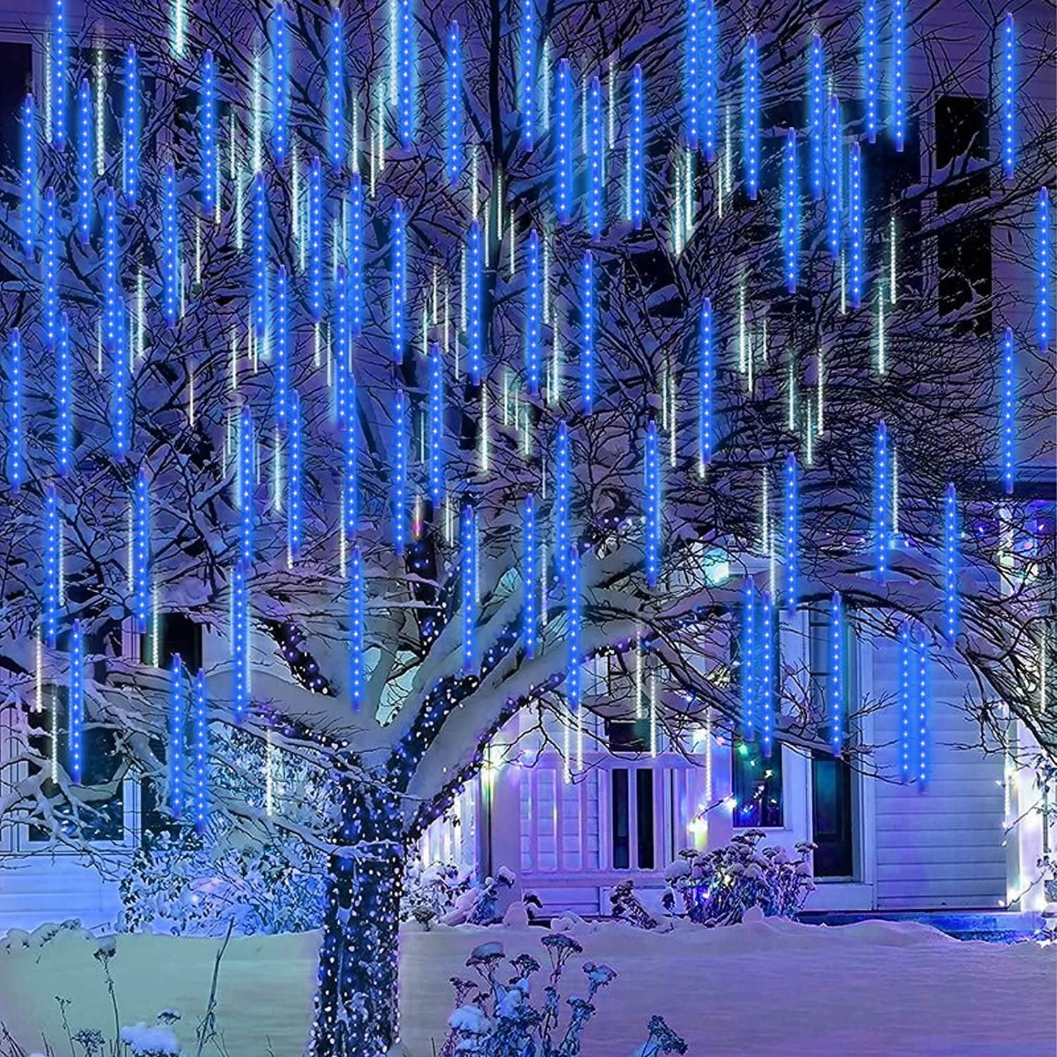 Blue Meteor Shower LED Lights, 11.8inch 8 Tube 192 LEDs for Christmas ...